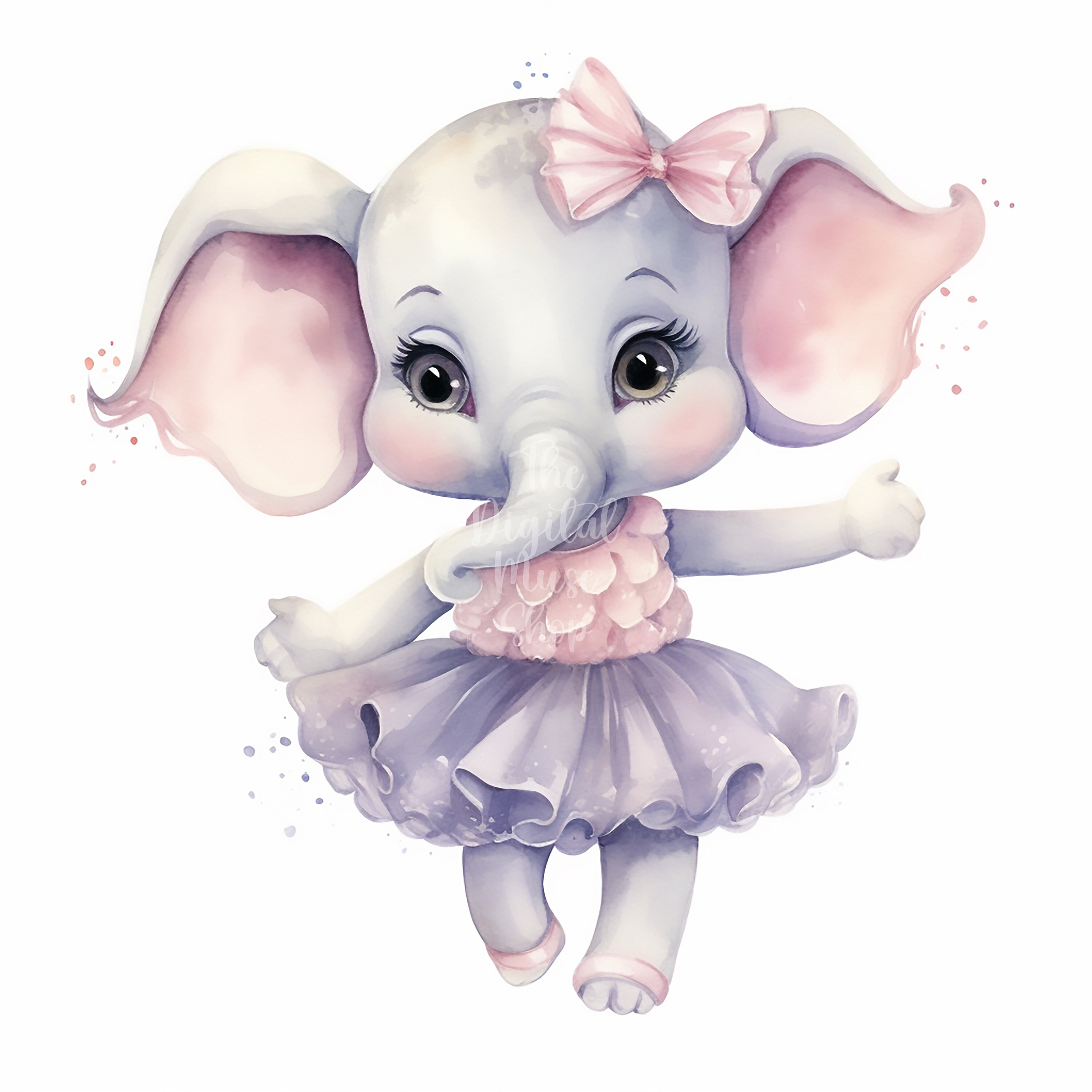 Ballerina Clipart Elephant Watercolor Clipart Baby Elephant Clipart ...