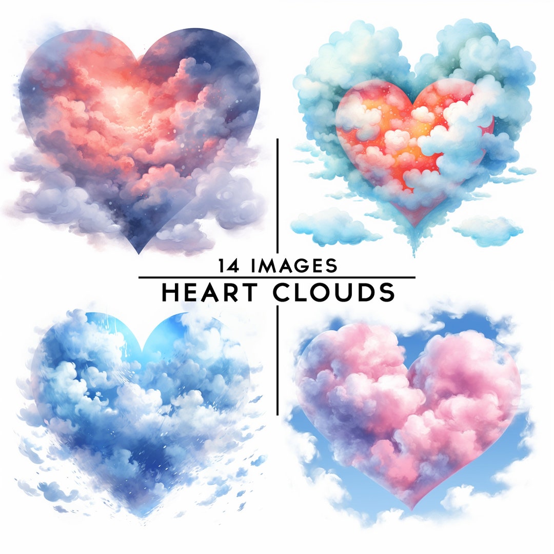Heart Cloud Clipart, 14 High Quality Jpgs Watercolor Clipart Heart ...