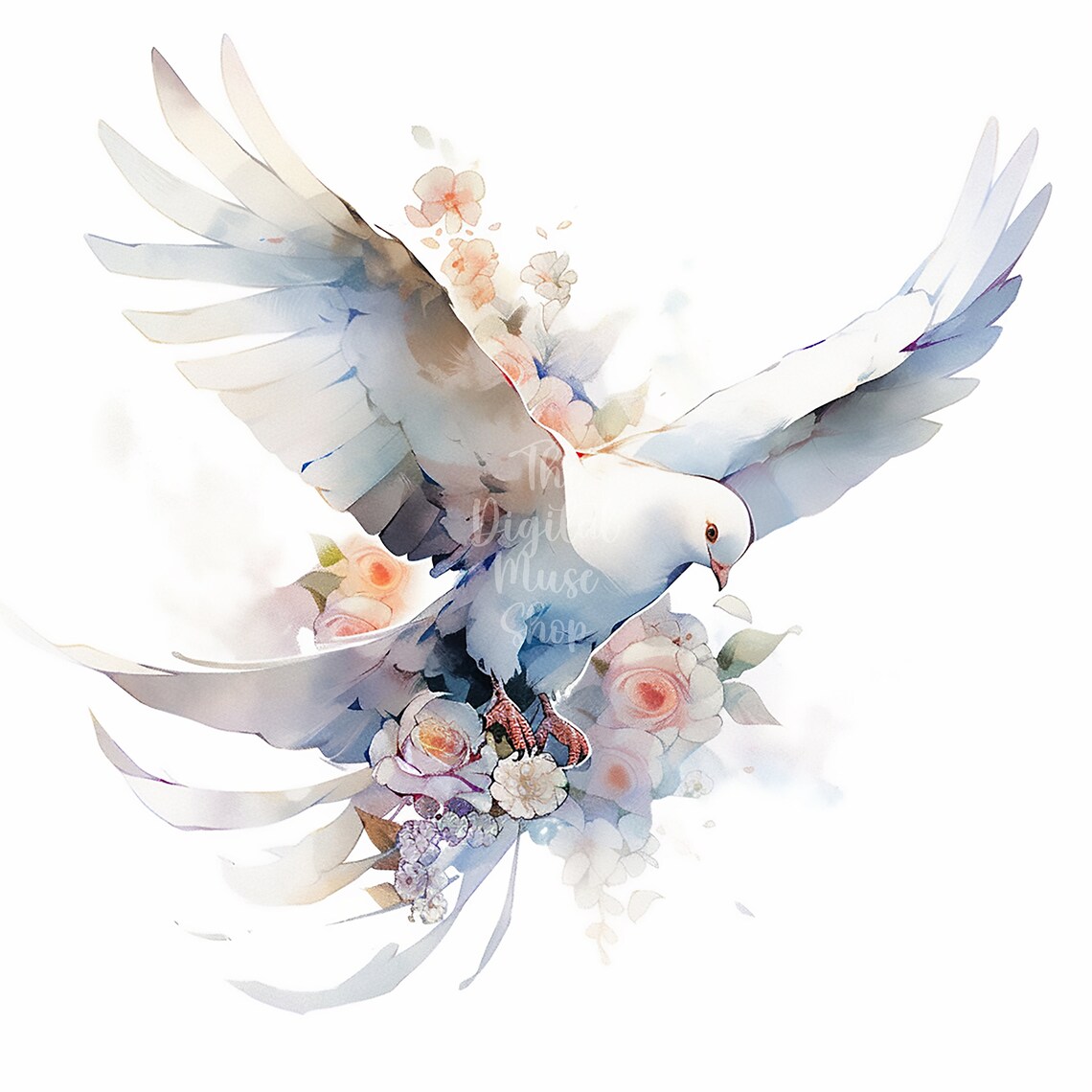 White Dove and Flowers 12 High Quality Jpgs Watercolor - Etsy