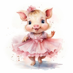 Ballerina Clipart Piglet Nursery Print Clip Art Pig Clipart Watercolor ...