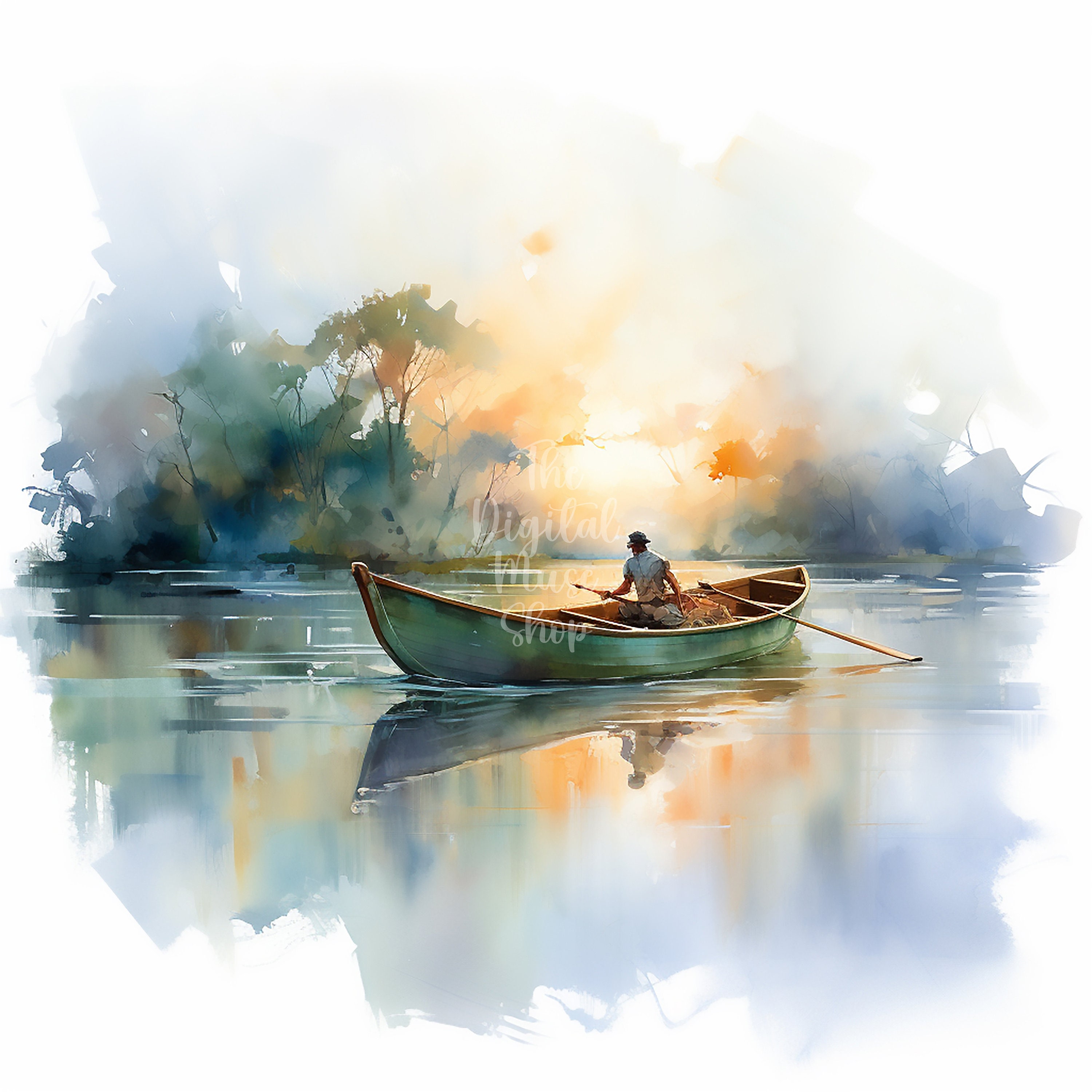 Fisherman Clipart Fishing Clipart Watercolor Digital Paper - Etsy