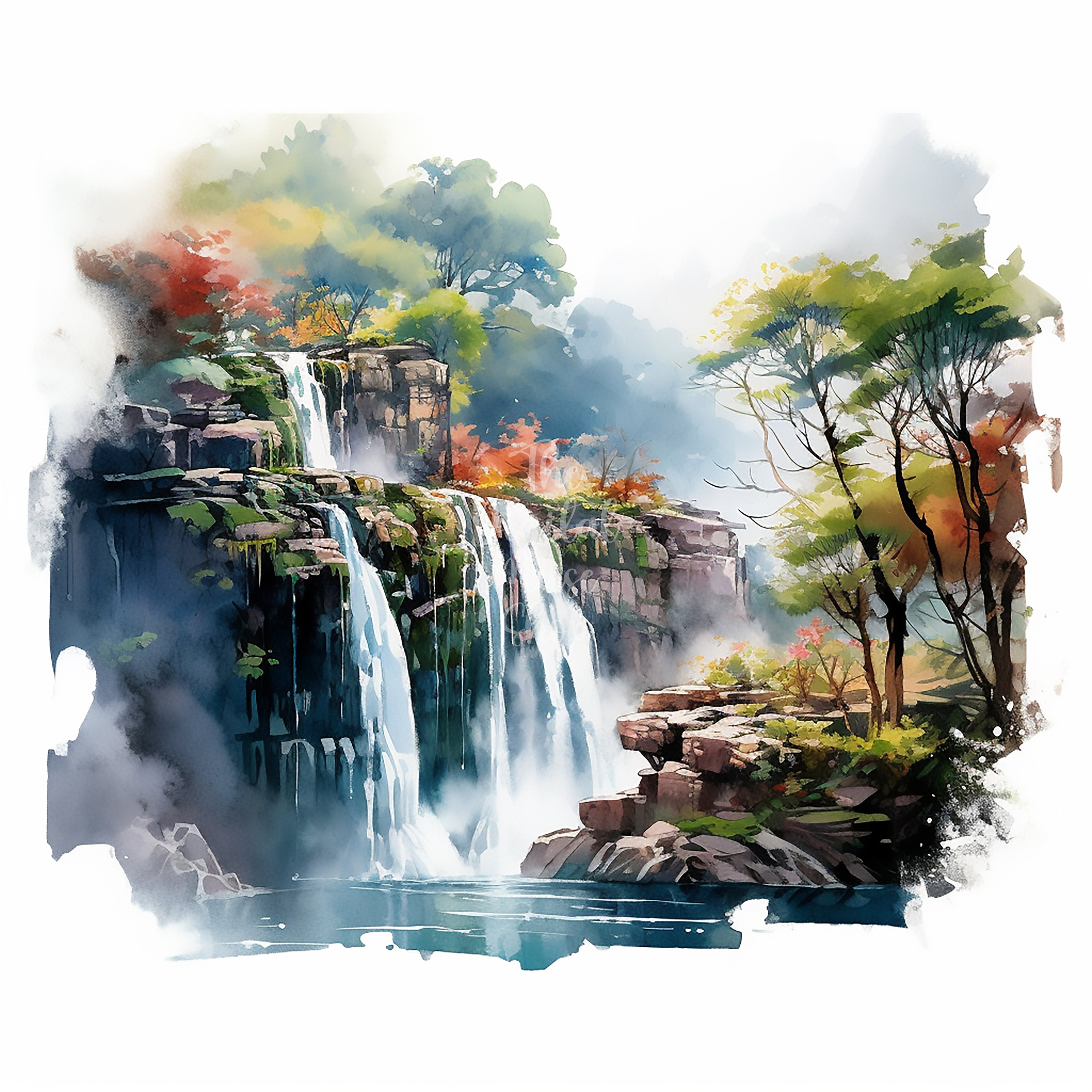Waterfalls Clipart, 12 High Quality Jpgs, Watercolor Clipart, Waterfall ...