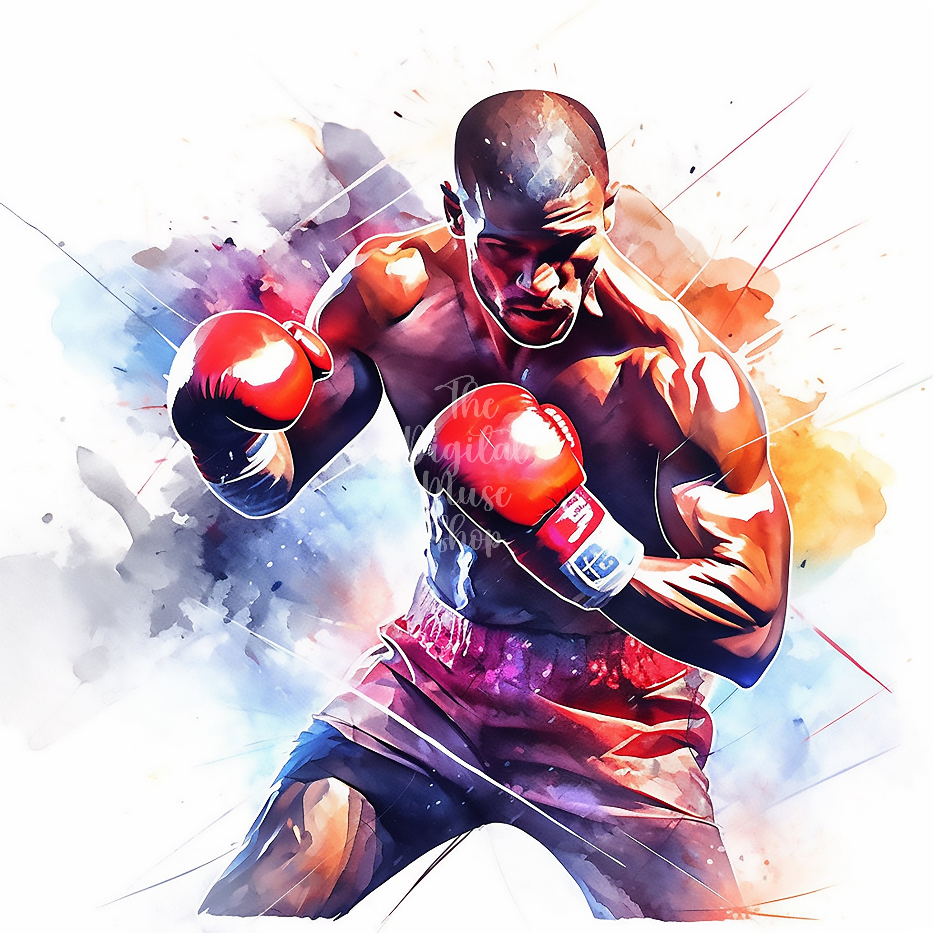 Boxing Clipart, Watercolor Boxing Fighters Clipart Sport Illustration ...