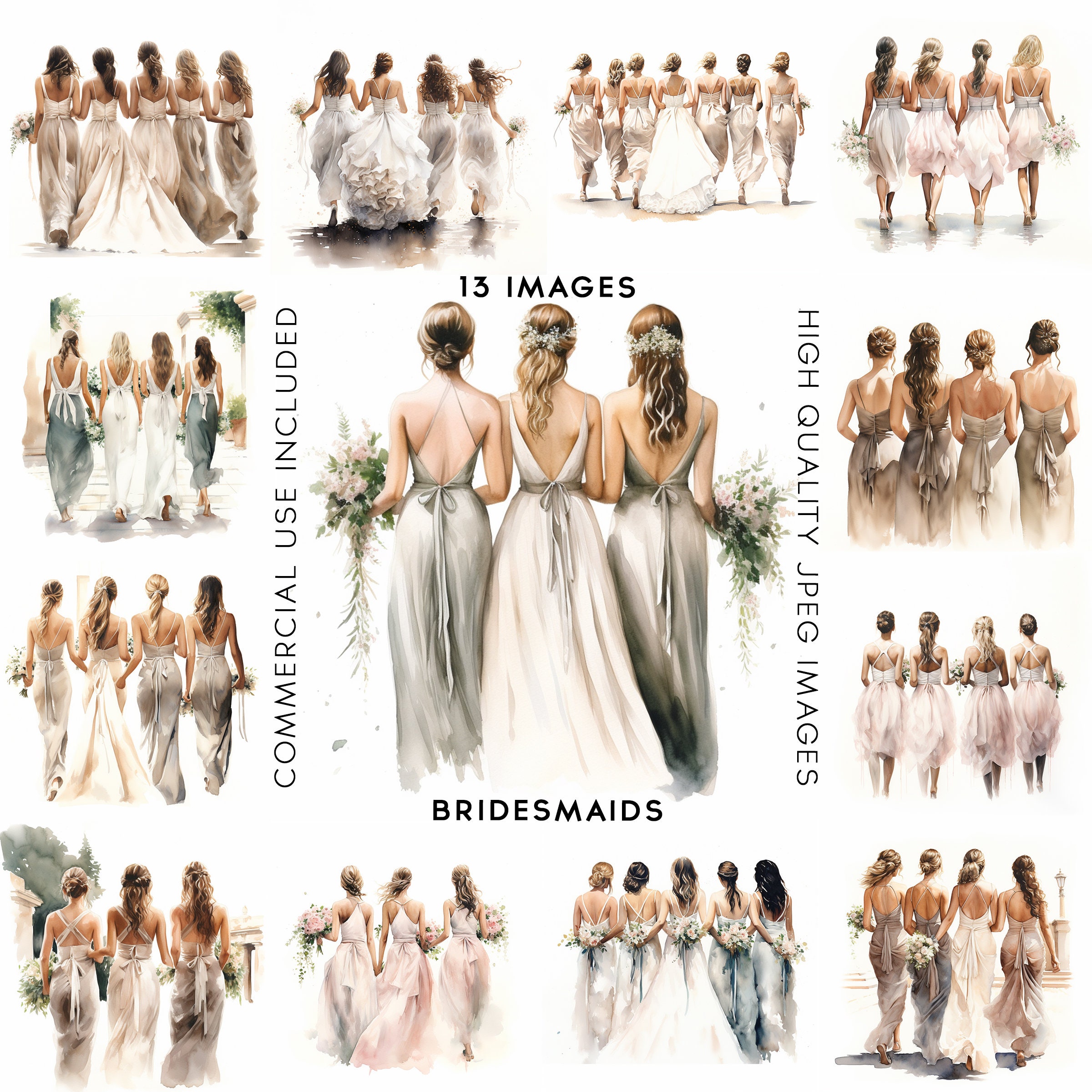 Bridesmaids Clipart Wedding Bridesmaid Illustration Wedding Digital ...