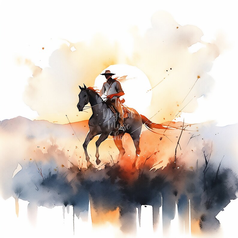Cowboy Riding Horse Clipart Watercolor Cowboy Clipart Pack - Etsy