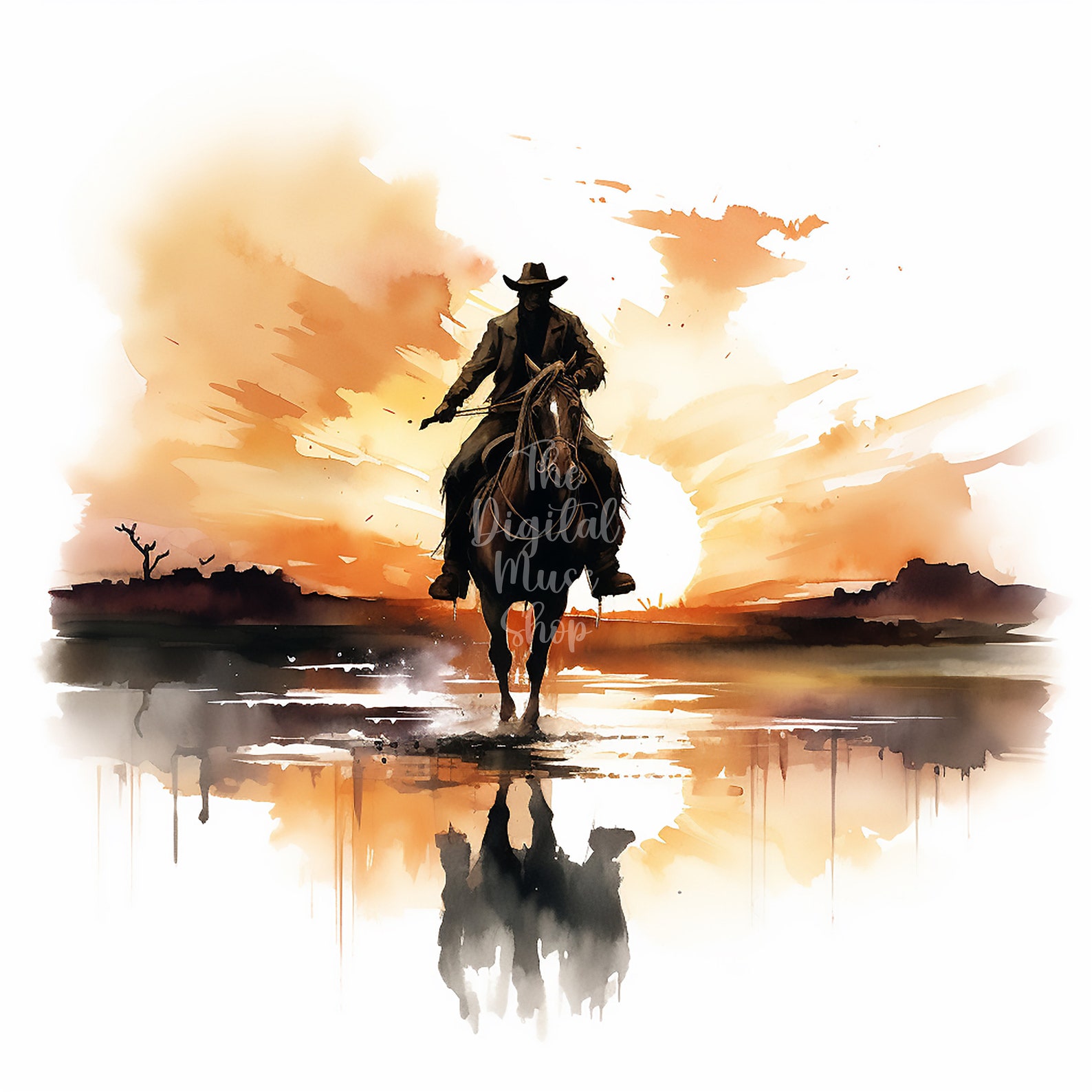 Cowboy Riding Horse Clipart Watercolor Cowboy Clipart Pack Horse Clip ...