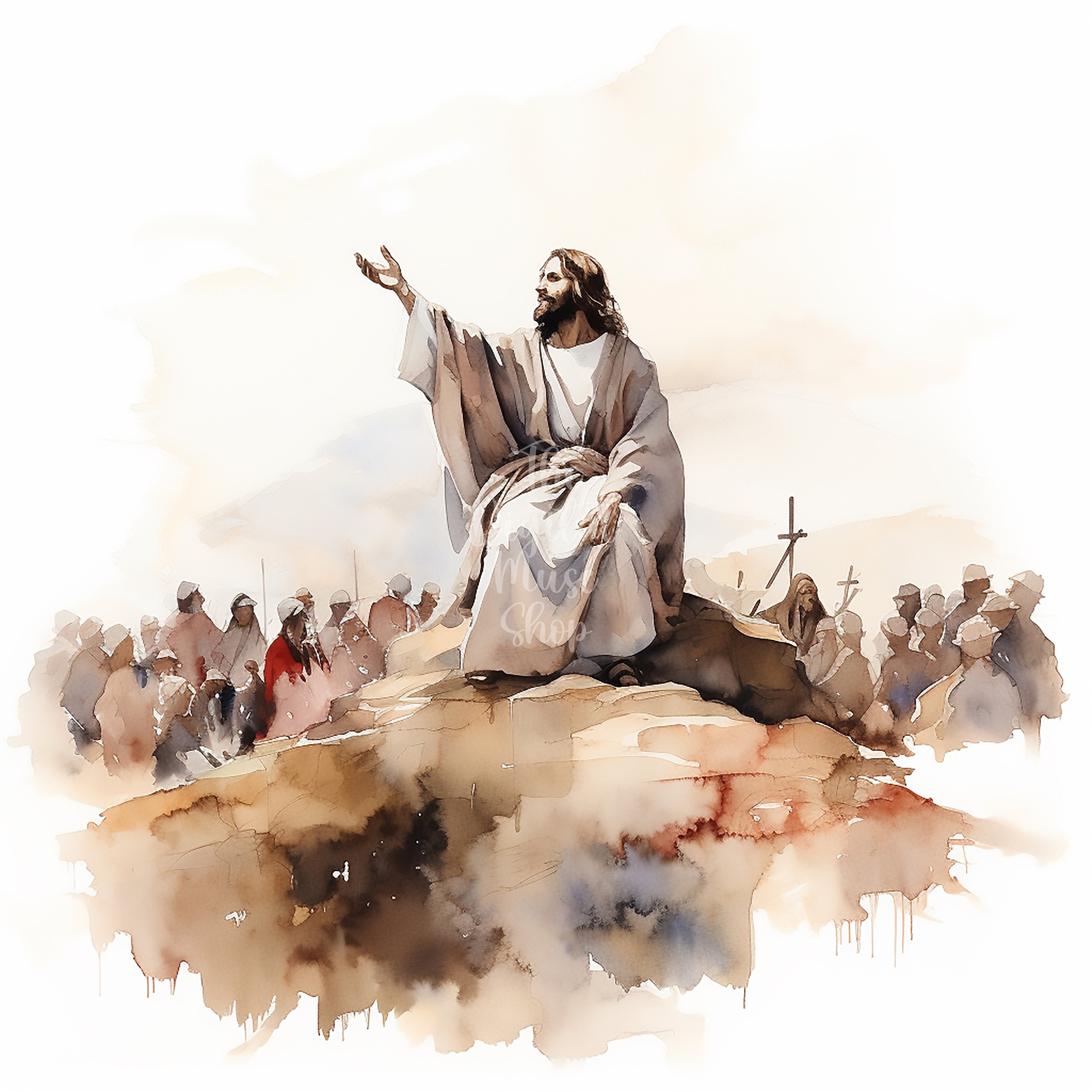 Jesus Preaching Clipart, 9 High Quality Jpgs Watercolor Clipart ...