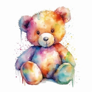Colorful Teddy Bear Clipart, 12 High Quality Jpgs , Watercolor Clipart ...