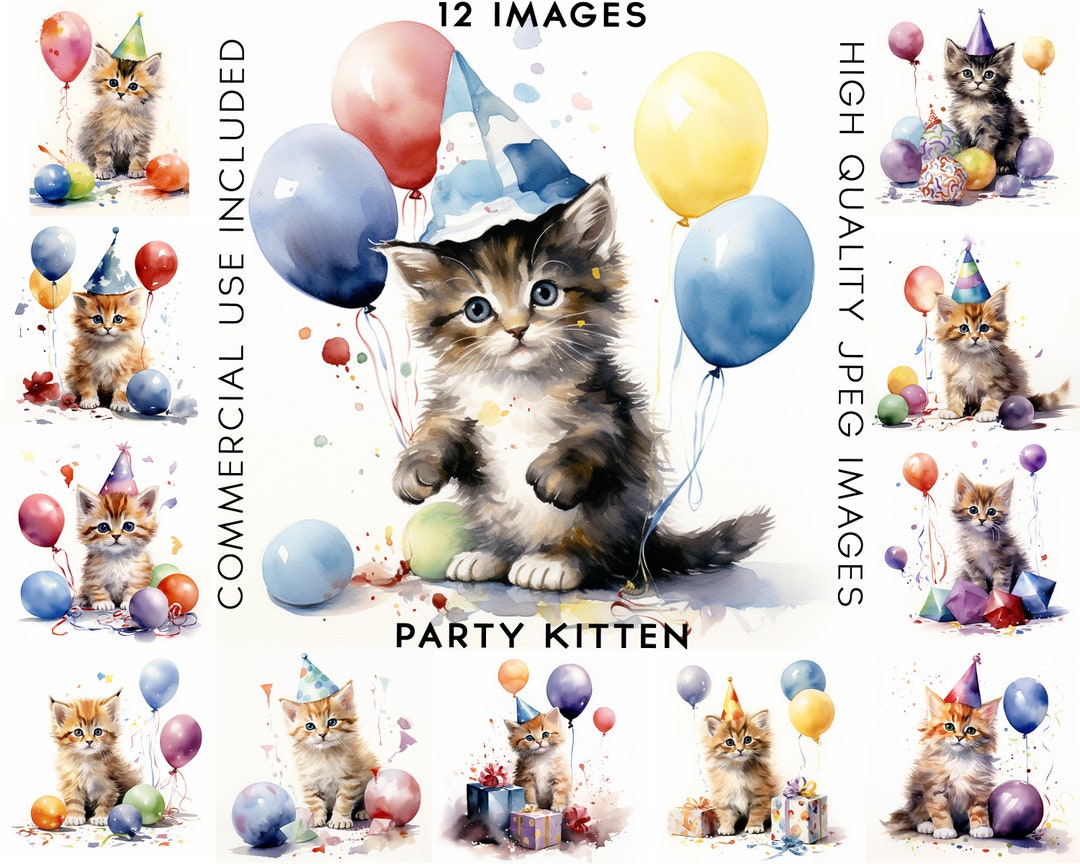 Party Kitten Clipart, 12 High Quality Jpgs, Cats Clipart, Cat Clip Art ...