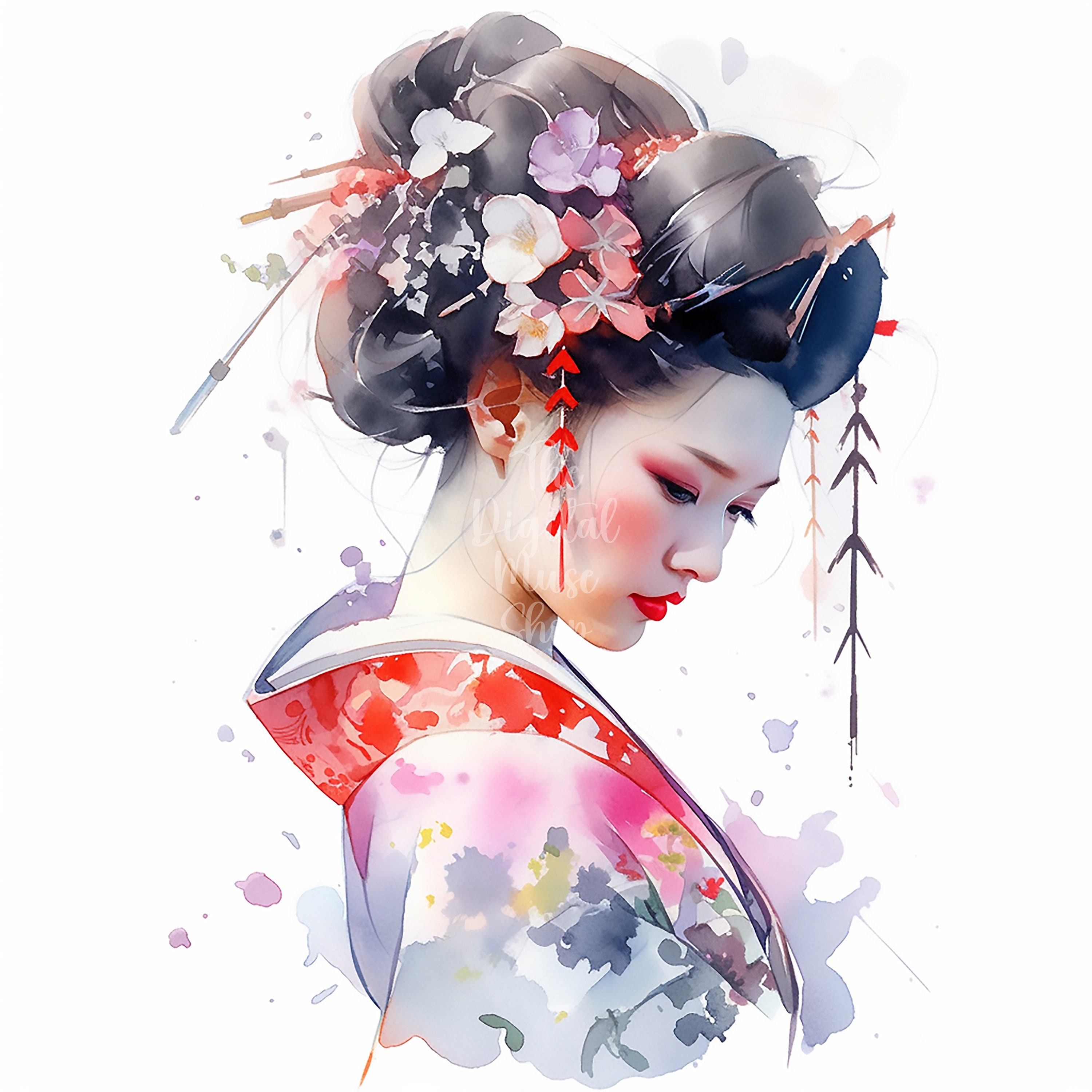 Geisha Clipart Japanese Clipart Asian Clip Art Card Making - Etsy