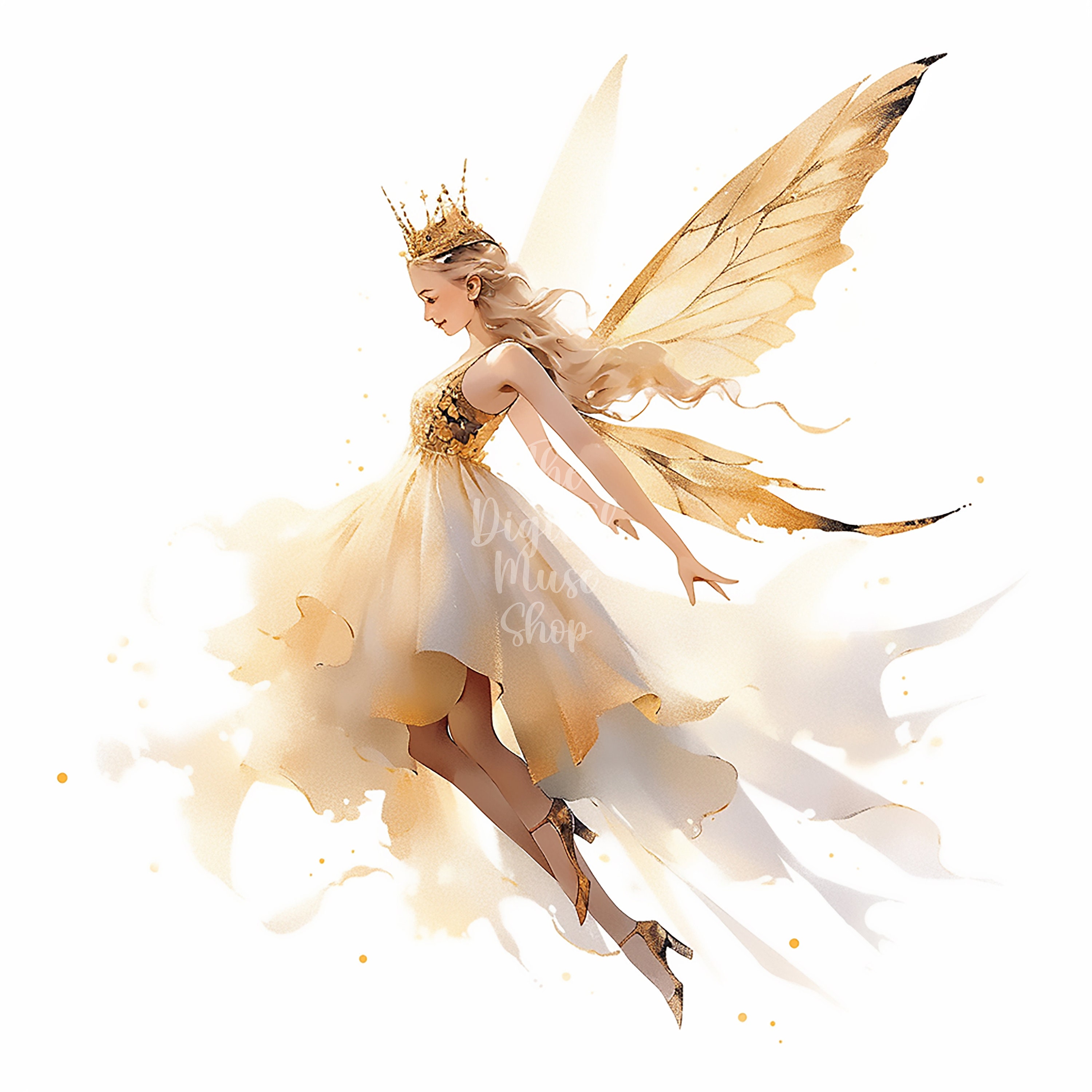 Golden Fairies Clipart Fairy Artwork Fairy Watercolor Clipart Digital Art Card Making Fairy ...