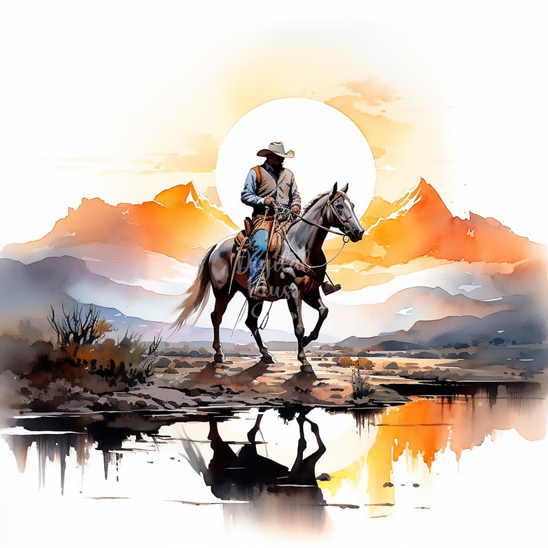 Cowboy Riding Horse Clipart Watercolor Cowboy Clipart Pack Horse Clip ...