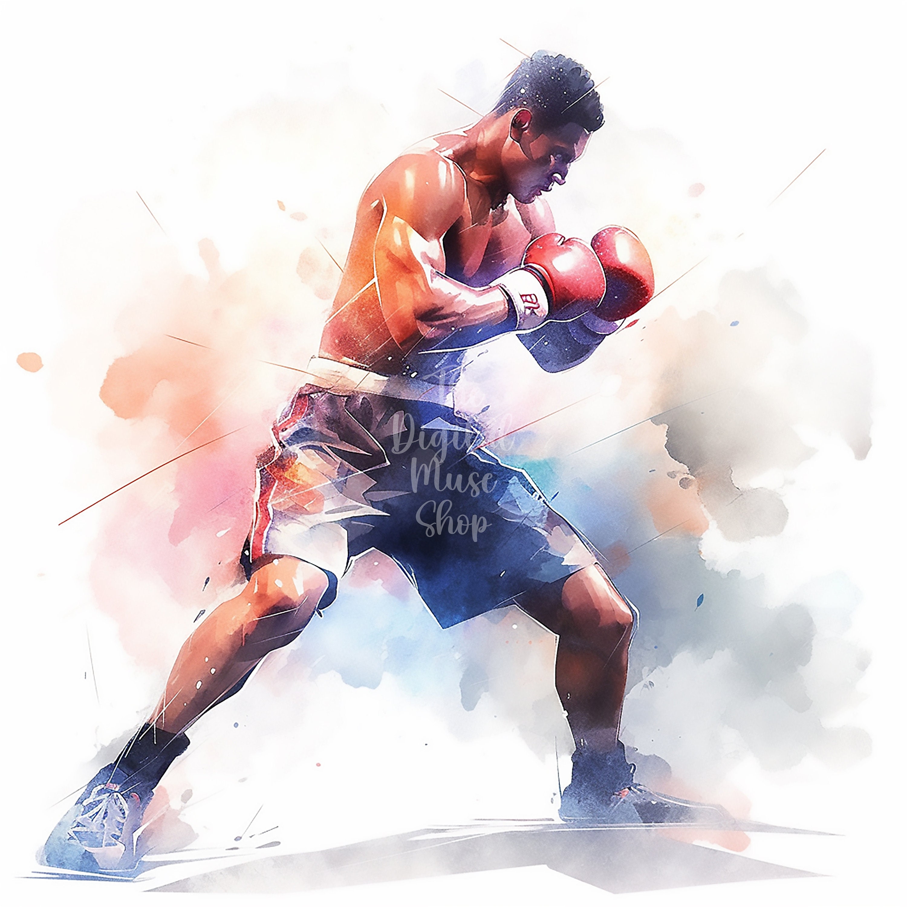 Boxing Clipart, Watercolor Boxing Fighters Clipart Sport Illustration ...