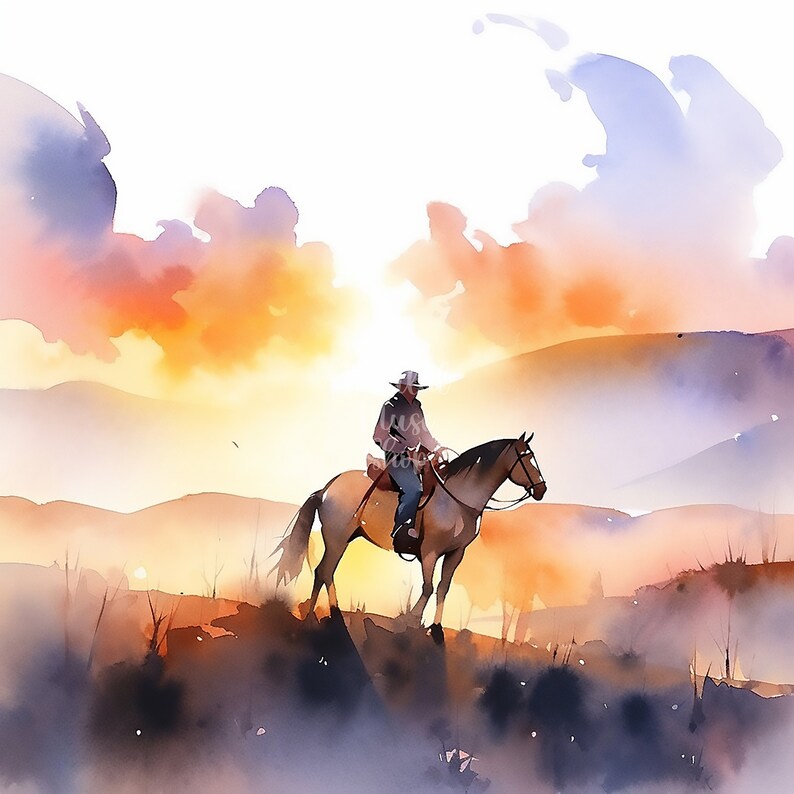 Cowboy Riding Horse Clipart Watercolor Cowboy Clipart Pack - Etsy