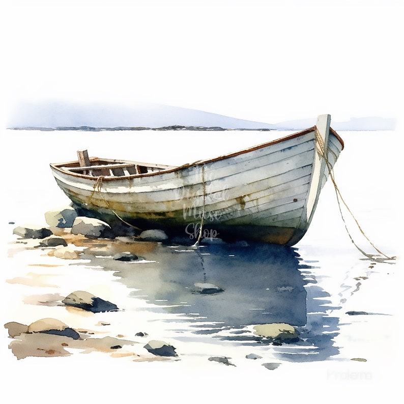 Boats on the Shore, 12 High Quality Jpgs, Watercolor Clipart, Clip Art ...