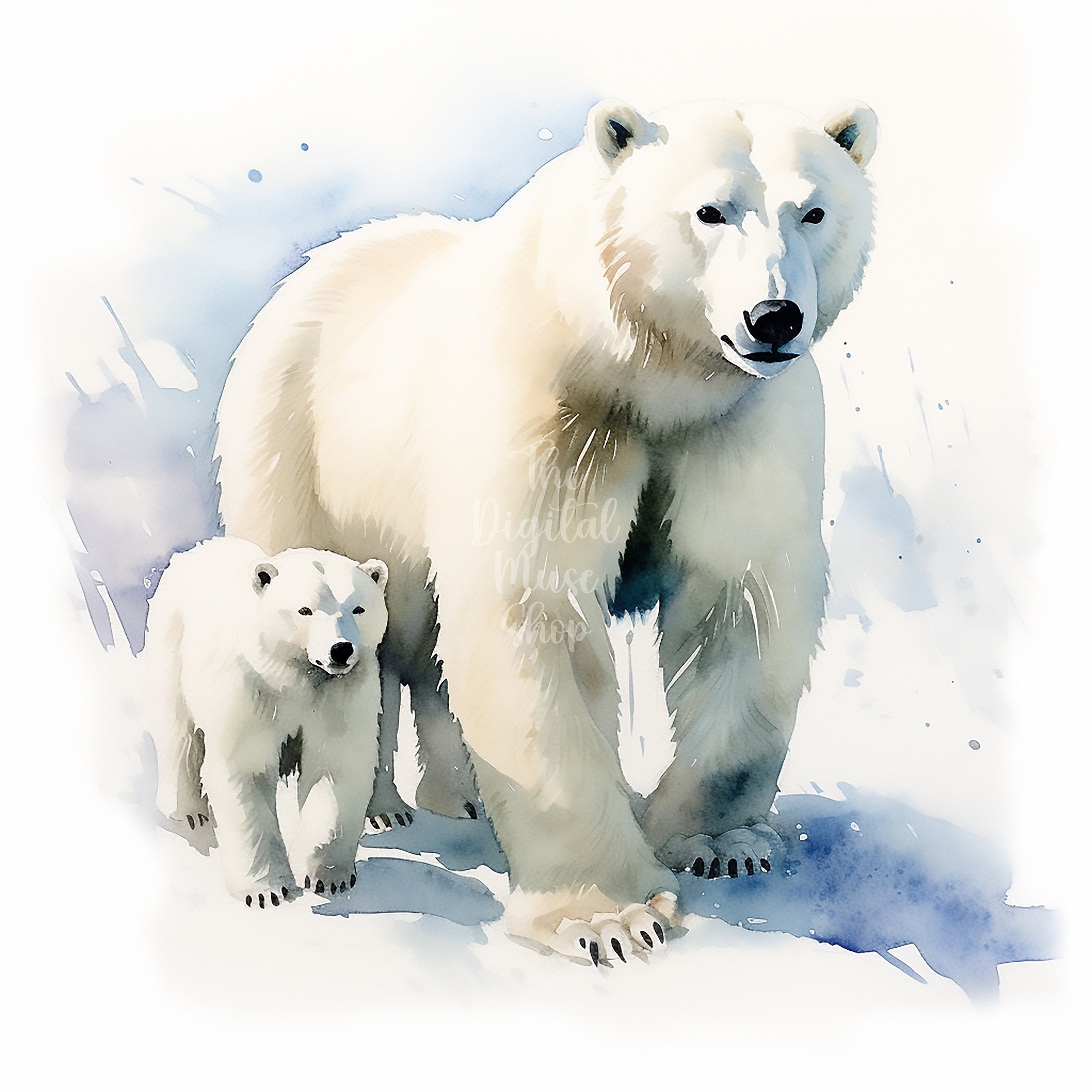 Polar Bear and Cub Clipart, 12 High Quality Jpgs, Watercolor Clipart ...