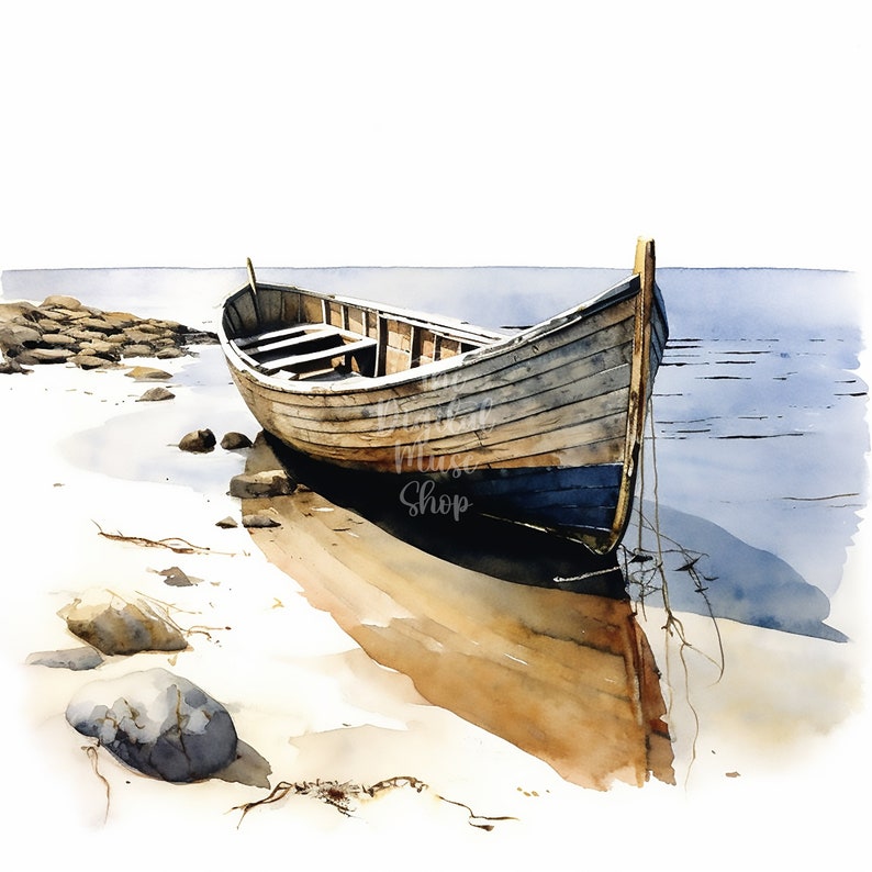 Boats on the Shore, 12 High Quality Jpgs, Watercolor Clipart, Clip Art ...