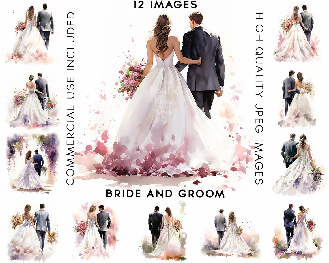 Bride and Groom Clipart, 12 High Quality Jpgs, Wedding Clipart ...