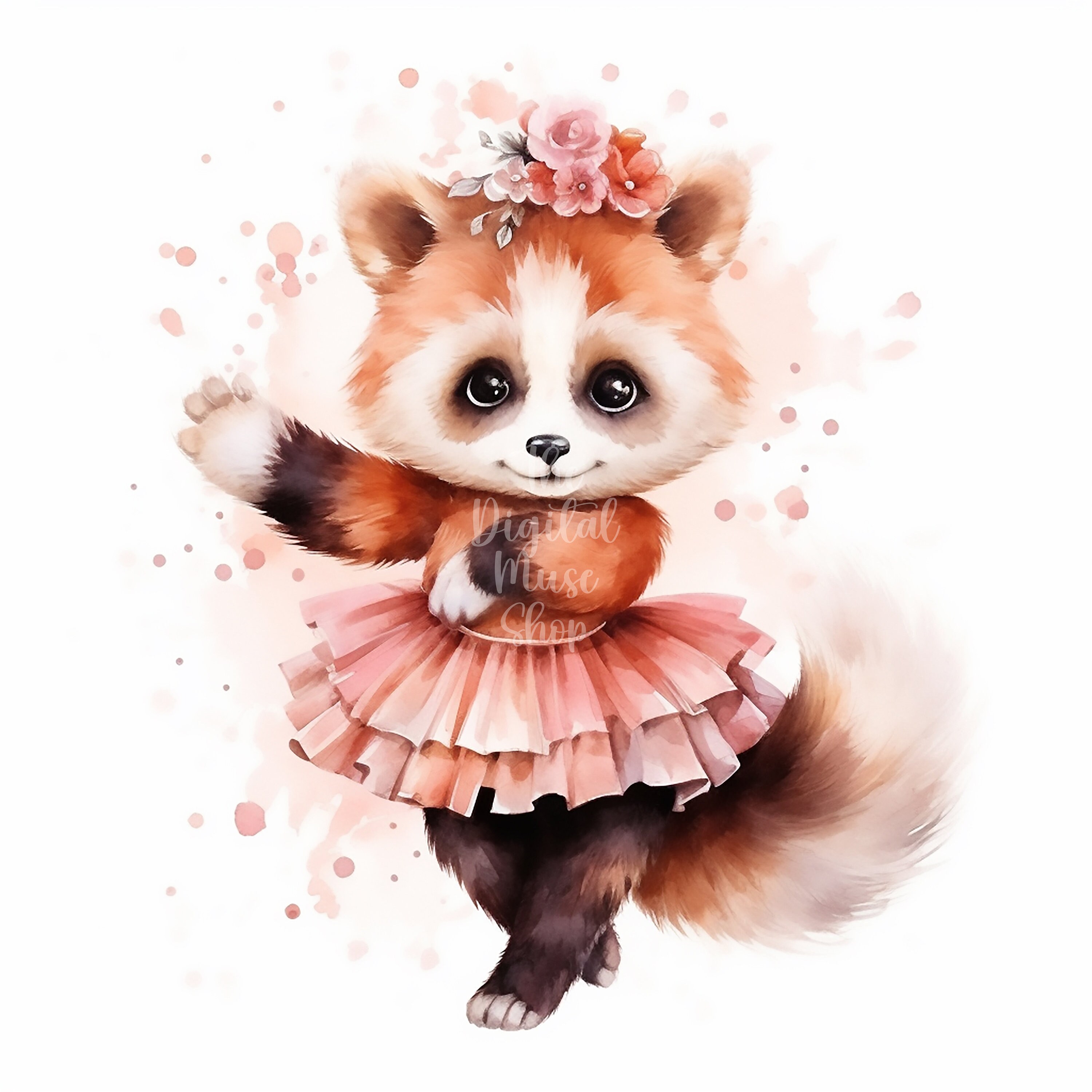 Ballerina Clipart Red Panda Illustration Nursery Art - Etsy