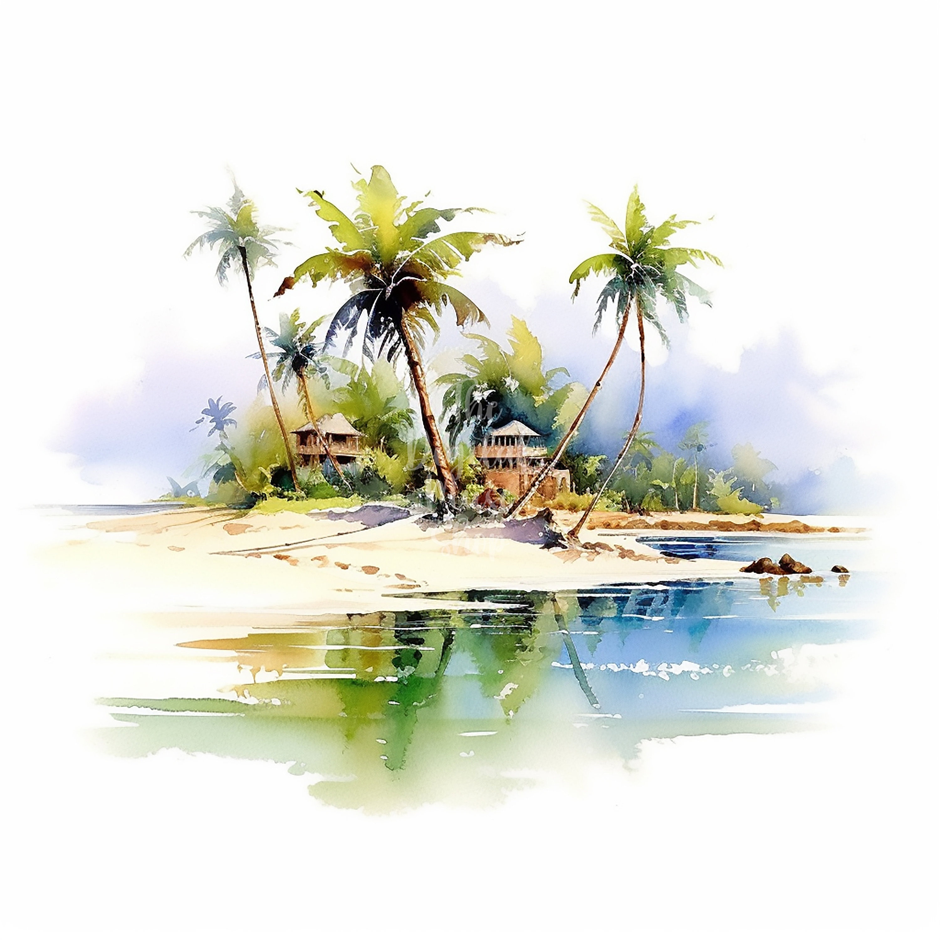 Watercolor Tropical Beach Clipart, 12 High Quality Jpgs, Watercolor ...