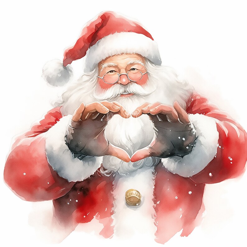 Santa Claus Hand Heart Clipart, Christmas Cards Christmas Digital Art ...