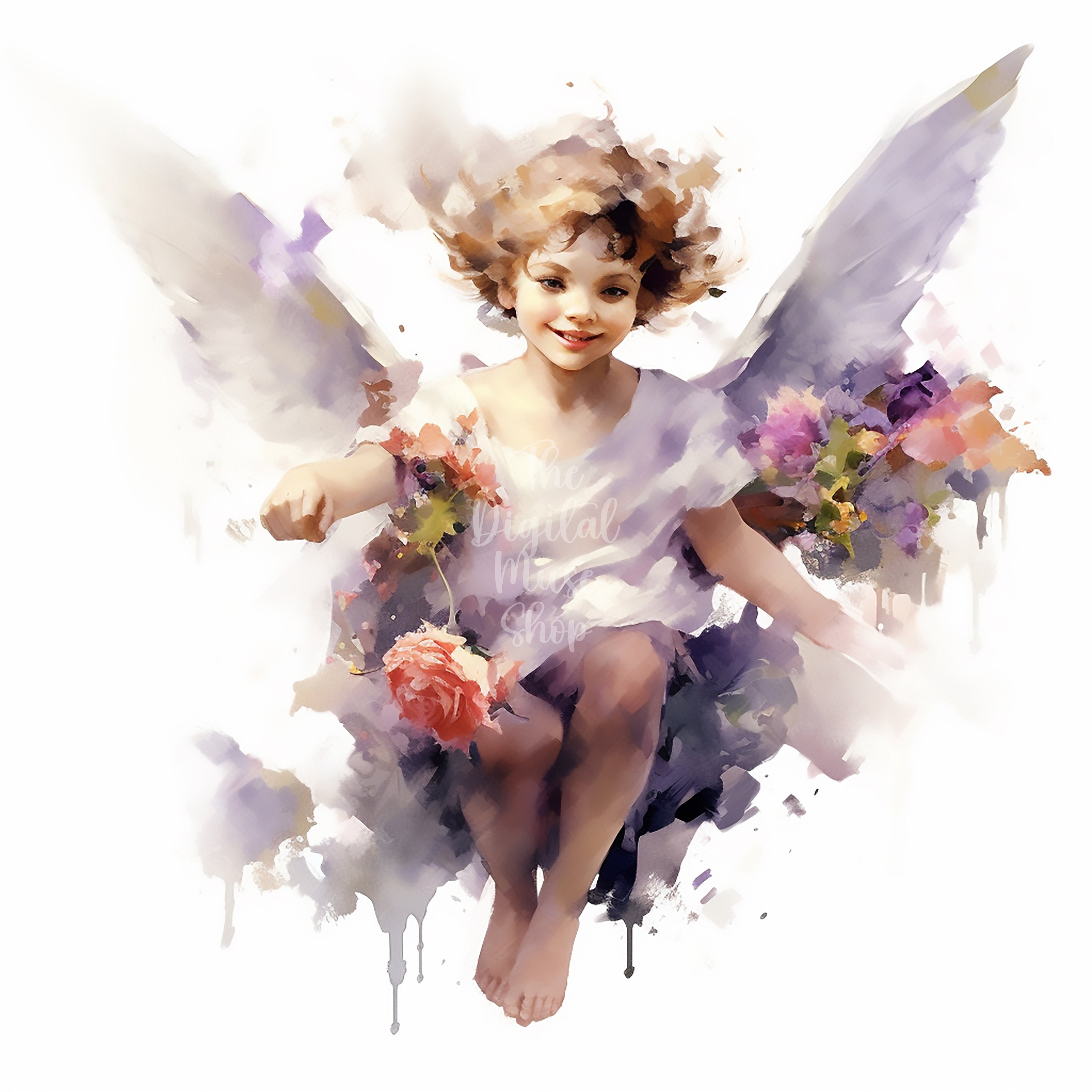 Cherubs Clipart 12 High Quality Jpgs Floral Watercolor Clipart Digital ...