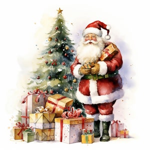 Santa Claus With Gifts Clipart, Christmas Cards Christmas Gifts Digital ...