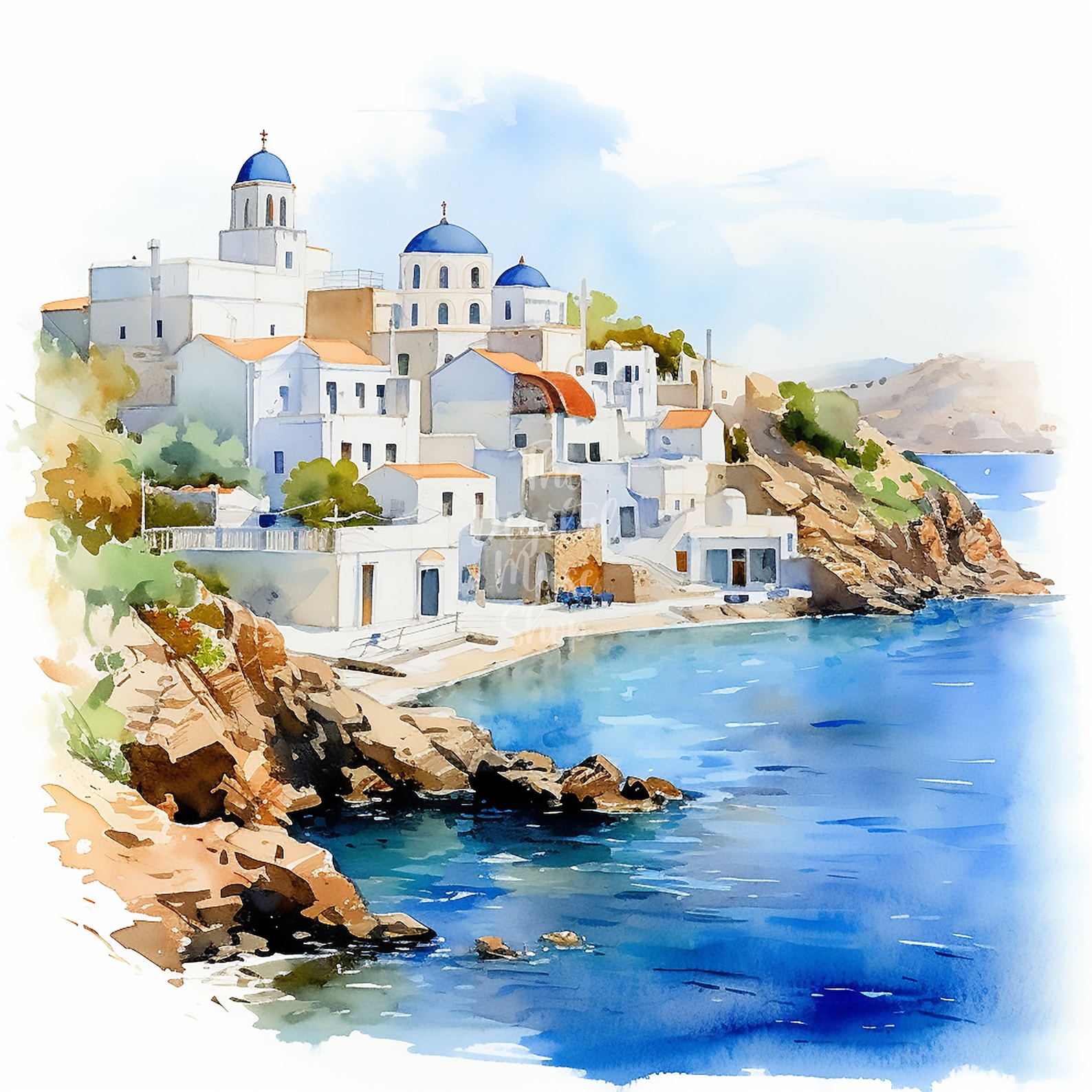 Greece Clipart Greek Island Clipart 12 Quality Jpgs Watercolor Clipart ...