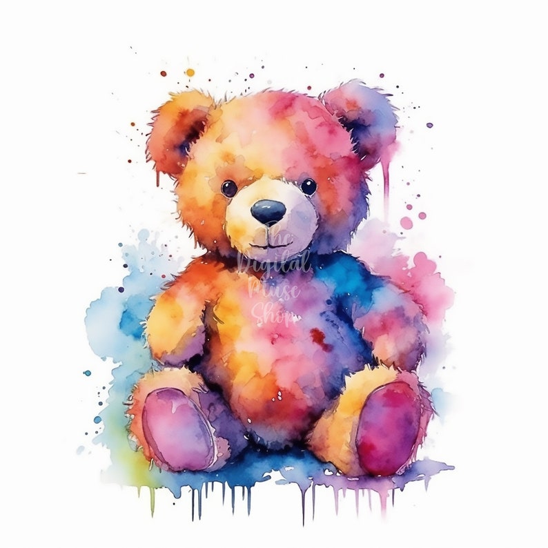 Colorful Teddy Bear Clipart 12 High Quality Jpgs Watercolor - Etsy
