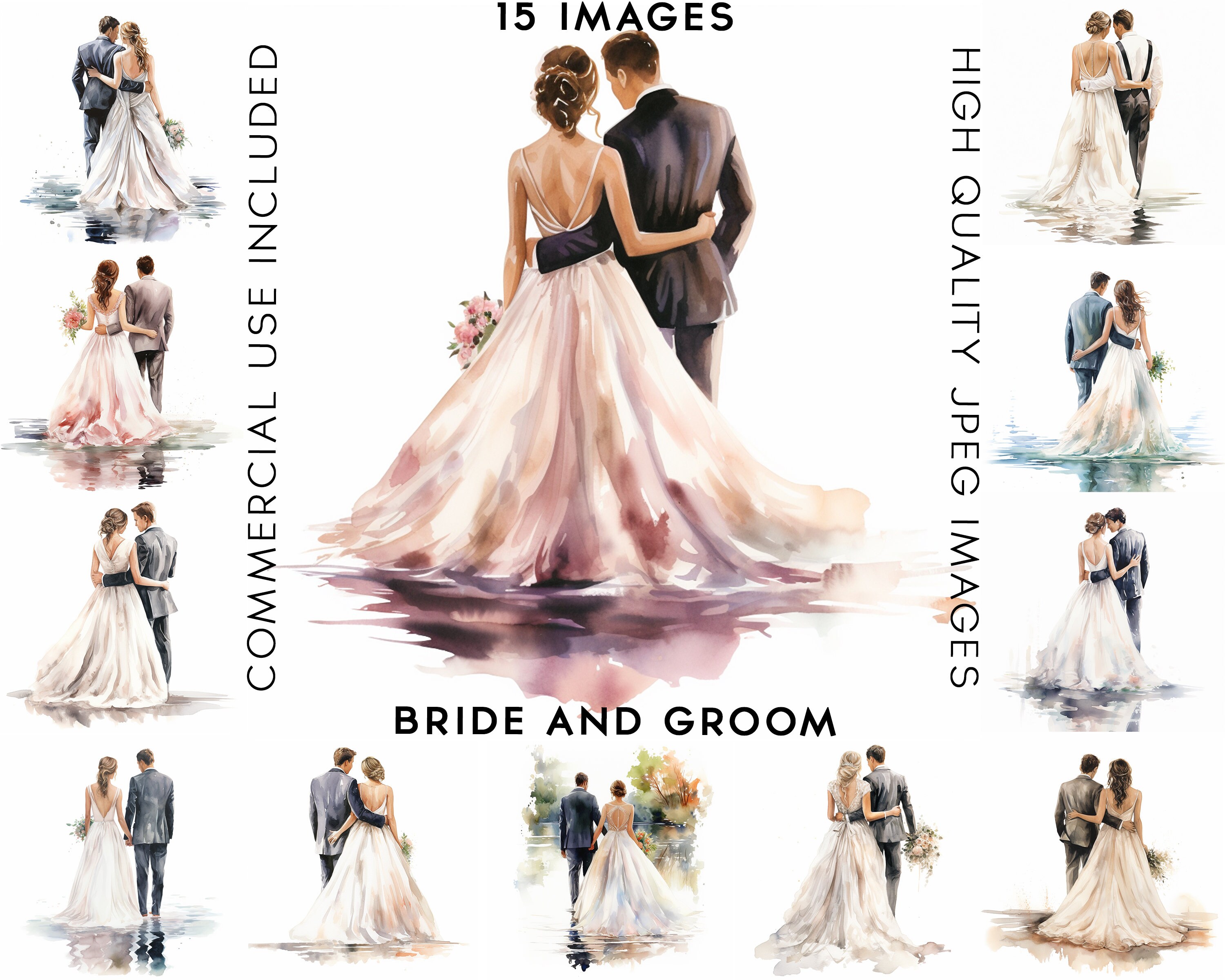 Bride and Groom Clipart, 15 High Quality Jpgs, Wedding Clipart ...