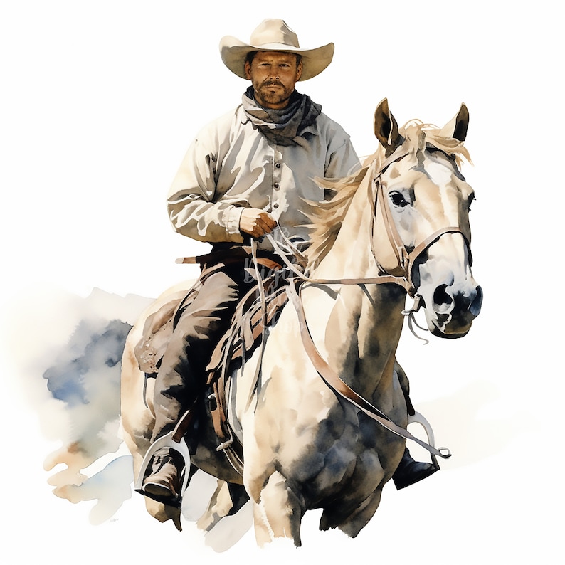 Cowboy Riding Horse Clipart Watercolor Cowboy Clipart Pack Horse Clip ...