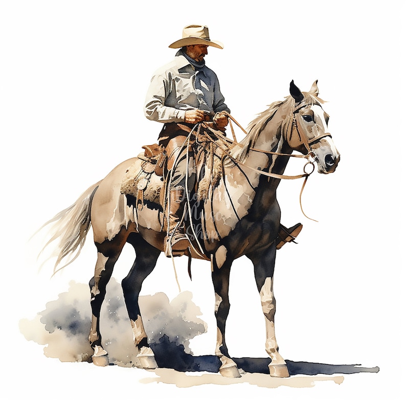 Cowboy Riding Horse Clipart Watercolor Cowboy Clipart Pack Horse Clip ...
