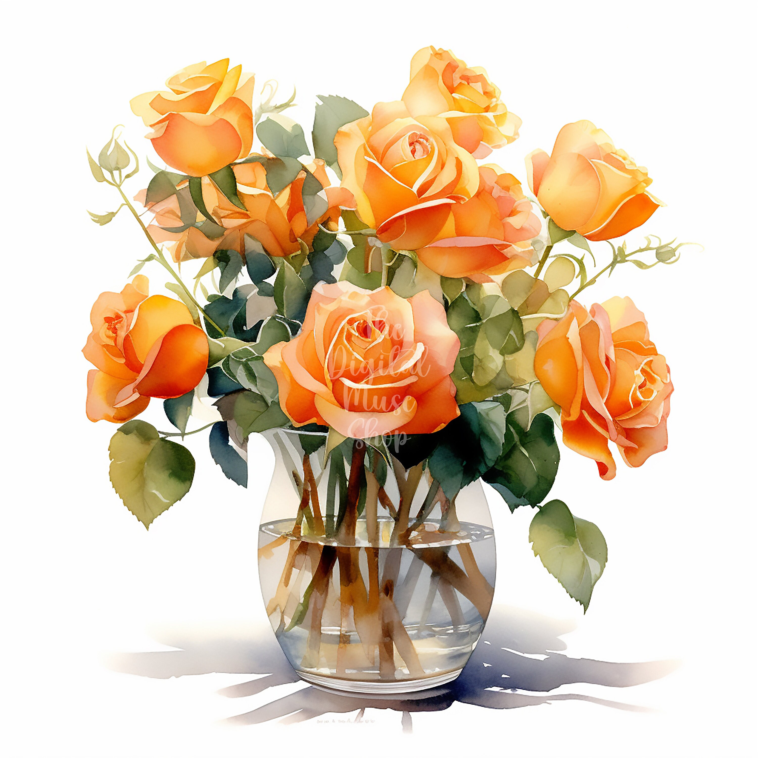 Vase of Orange Roses Clipart Watercolor Flowers Clipart - Etsy