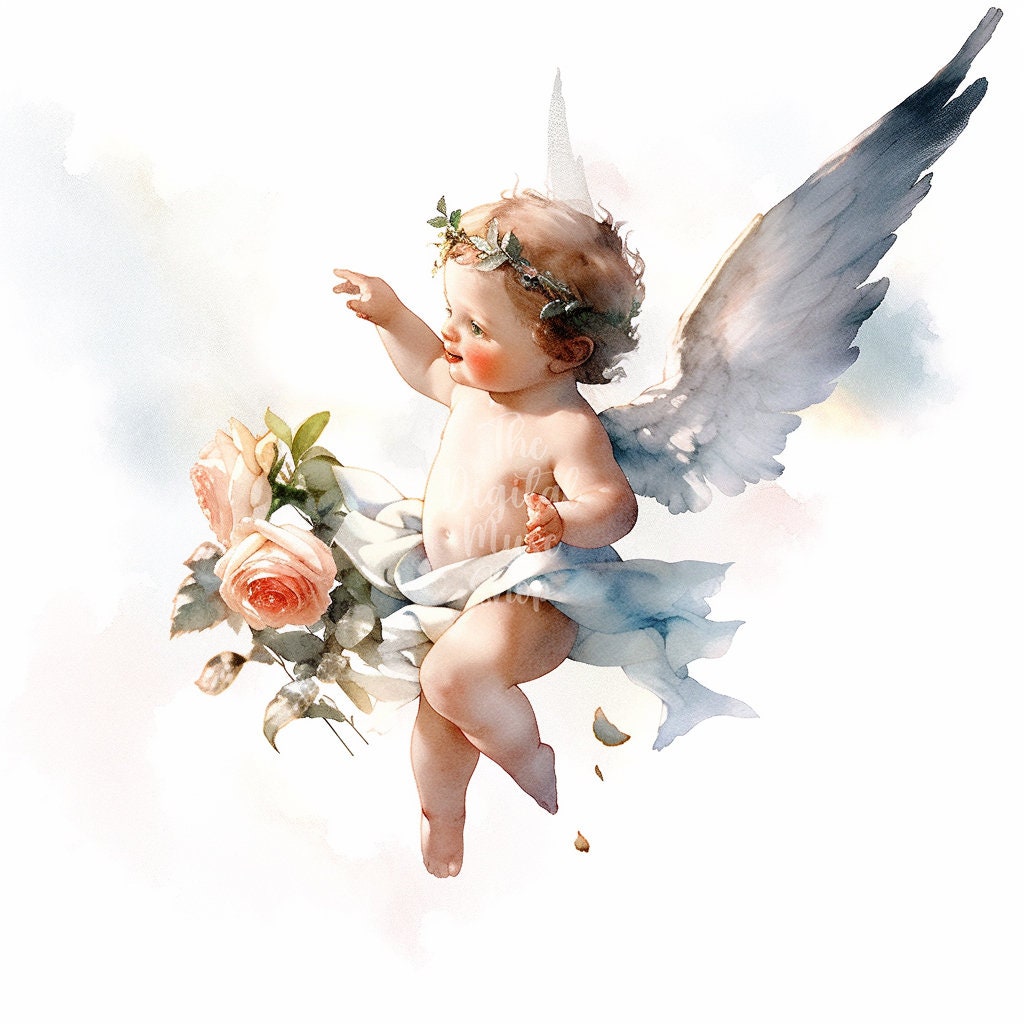 Cherubs Clipart, 12 High Quality Jpgs, Watercolor Clipart, Cherub ...