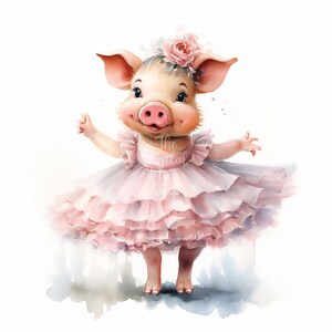 Ballerina Clipart Piglet Nursery Print Clip Art Pig Clipart Watercolor ...