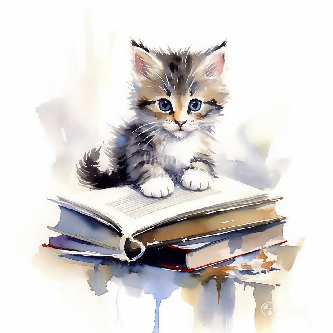 Kitten and Books Clipart 10 High Quality Jpgs Watercolor Clipart ...