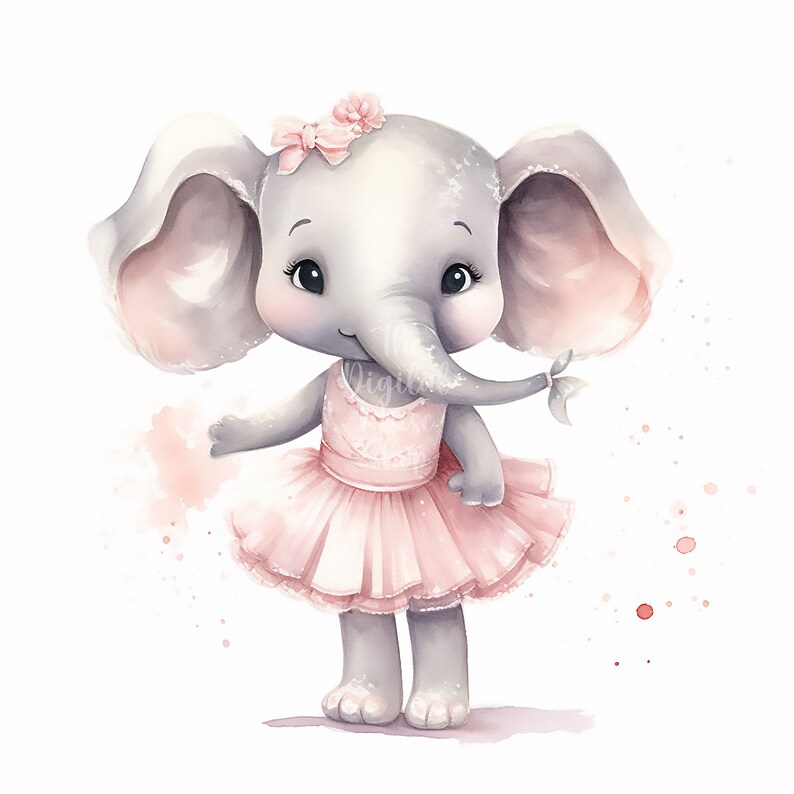 Ballerina Clipart Elephant Watercolor Clipart Baby Elephant Clipart ...