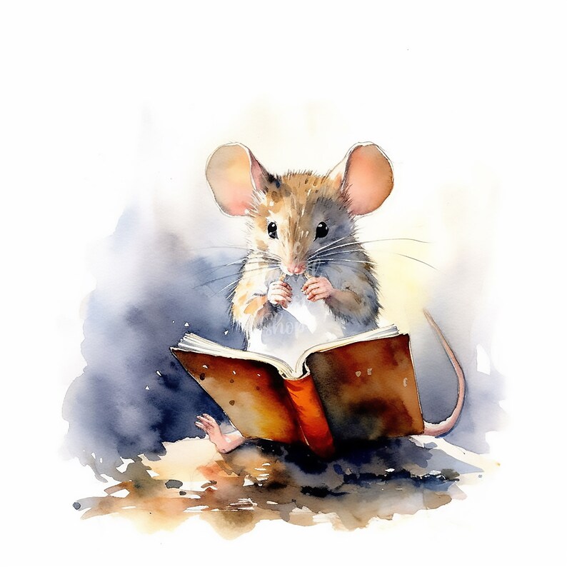 Mouse Reading Clipart - 15 High Quality Jpgs - Watercolor Clip Art ...