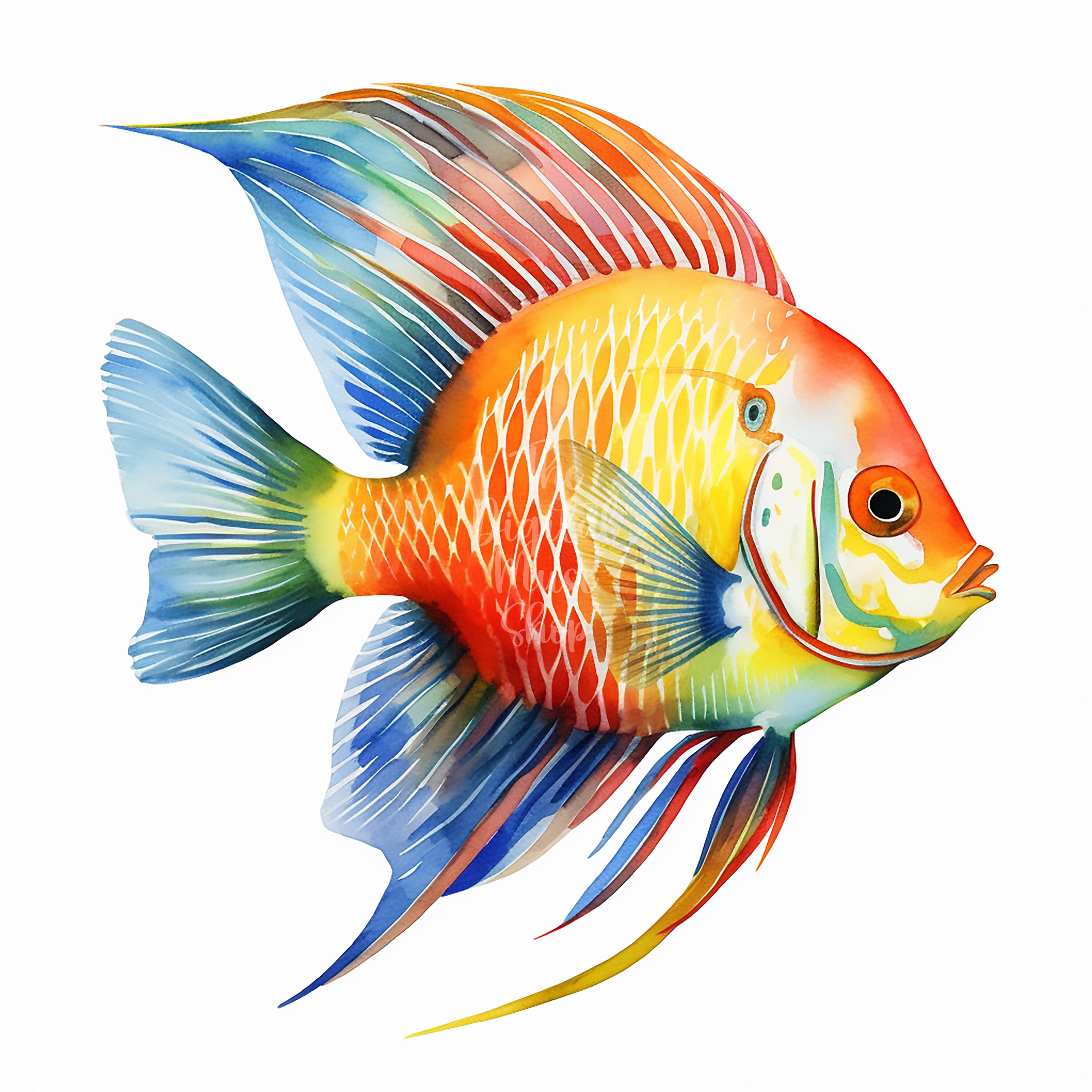 Colorful Exotic Fish Clipart Commercial Use Mixed Media,fishing Clipart ...