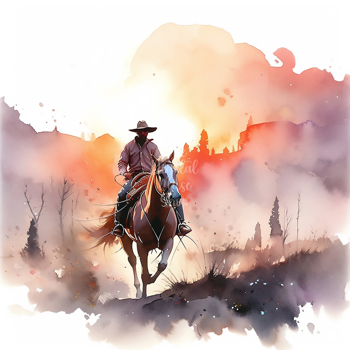 Cowboy Riding Horse Clipart Watercolor Cowboy Clipart Pack - Etsy