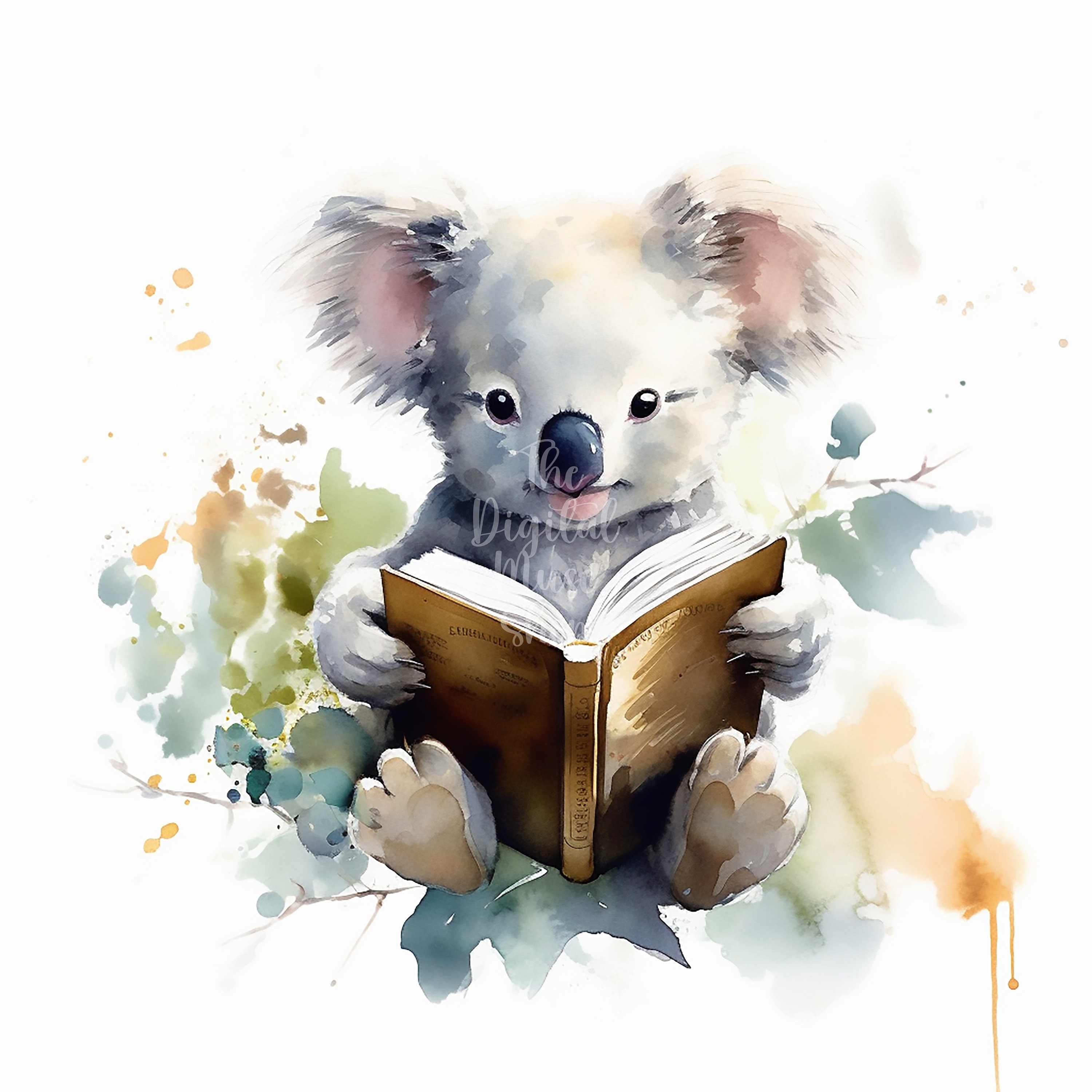 Koala Reading Clipart, 12 High Quality Jpgs , Watercolor Clipart ...
