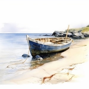 Boats on the Shore, 12 High Quality Jpgs, Watercolor Clipart, Clip Art ...