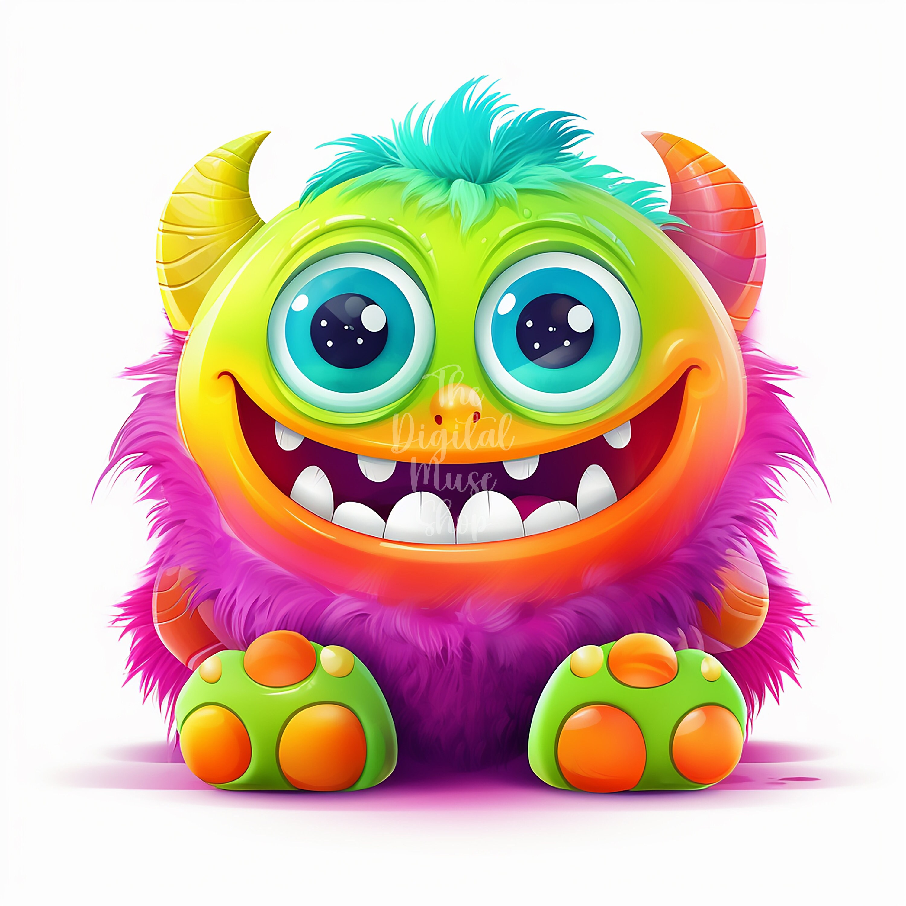 Cute Neon Fluffy Monsters Clipart, Nursery Clipart Digital Paper Craft ...