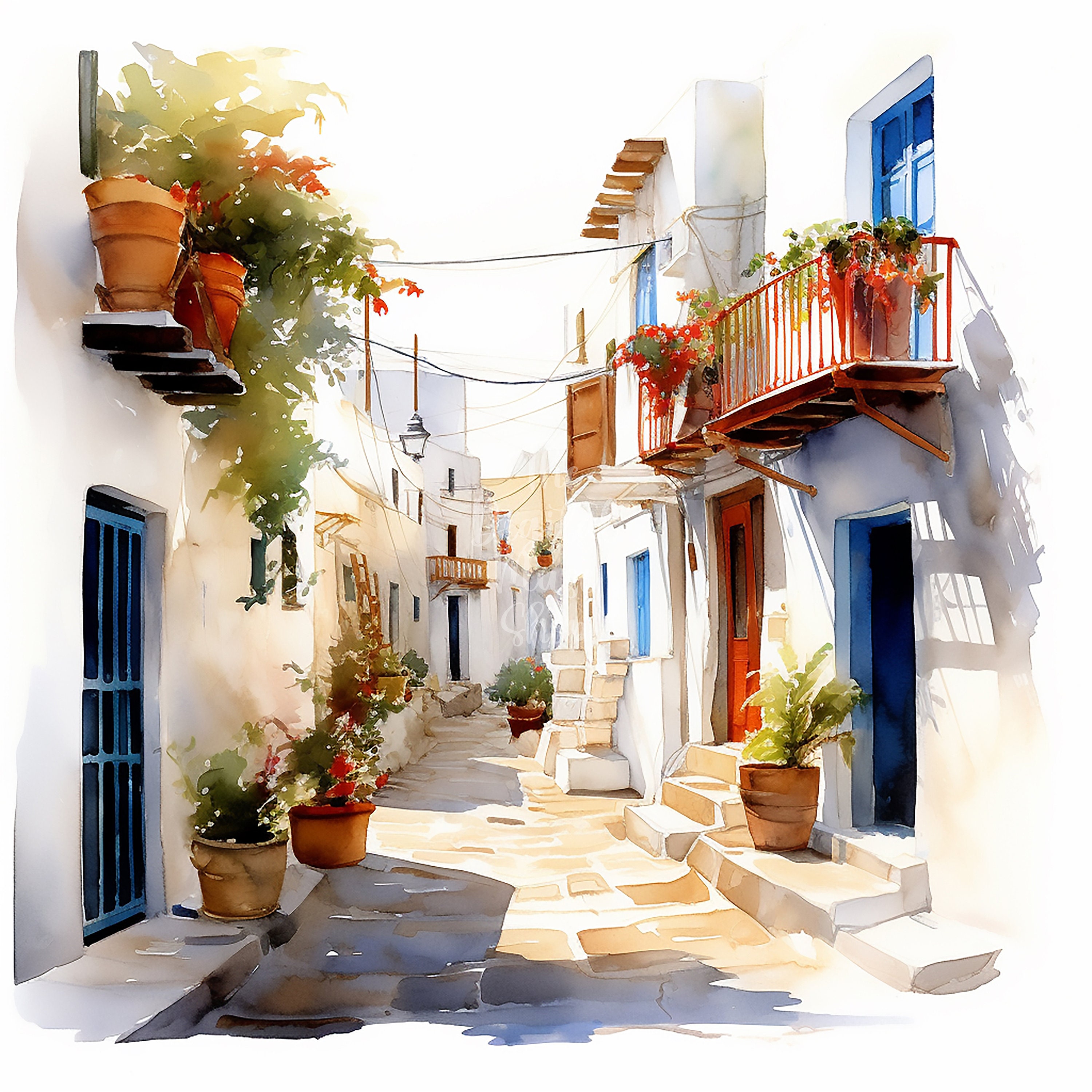 Greece Clipart Greek Streets Clipart Watercolor Clipart - Etsy