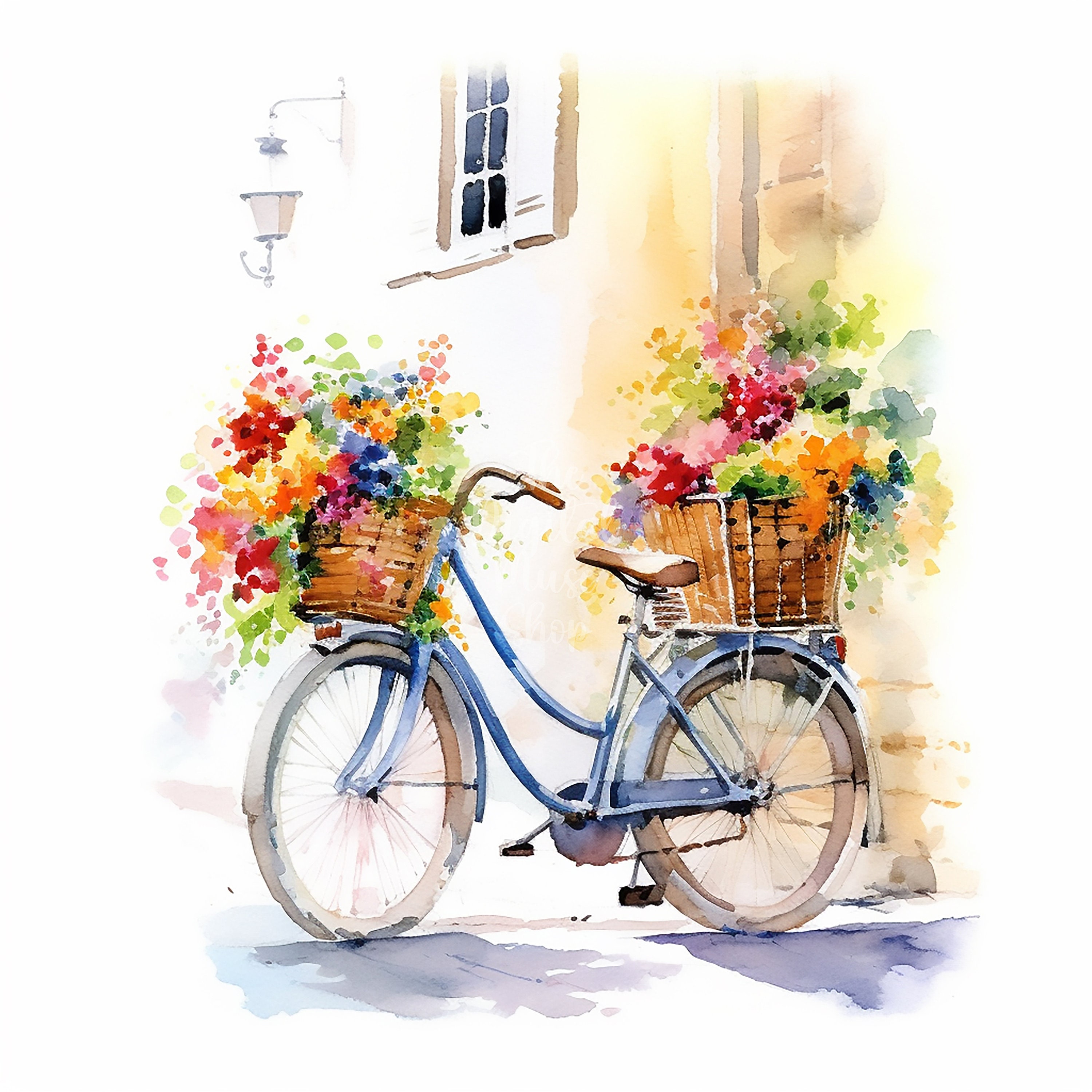 Bicycle With Flowers Clipart, 12 High Quality Jpgs, Clip Art Watercolor ...