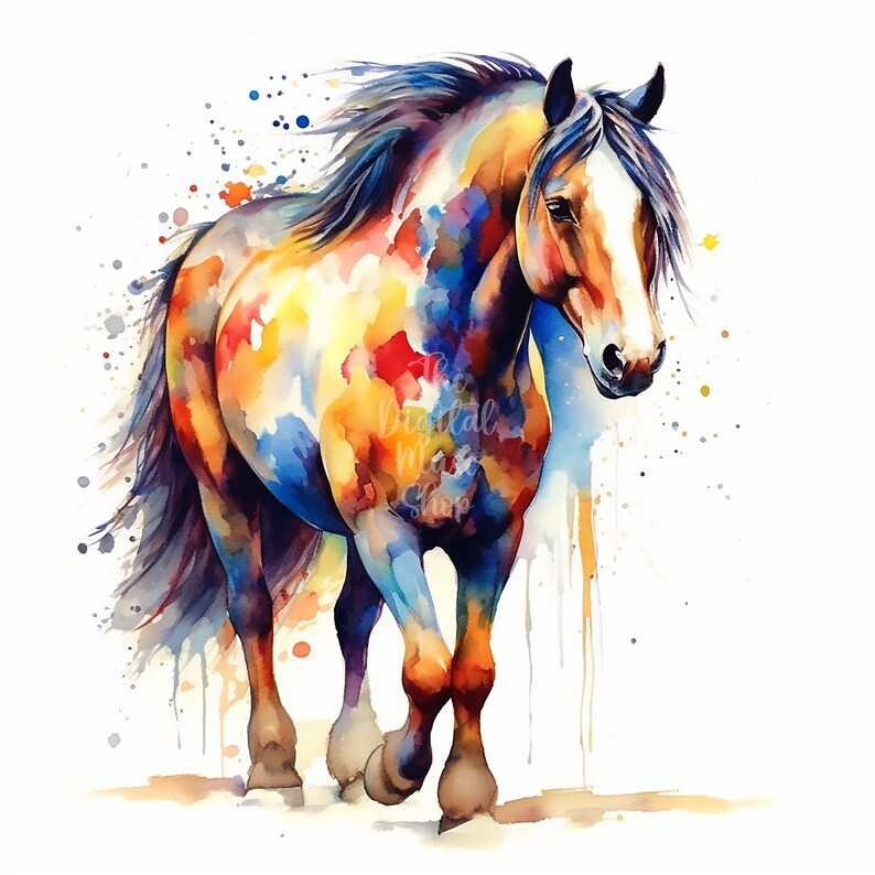Colorful Horse Clipart, 12 High Quality Jpgs , Watercolor Clipart ...
