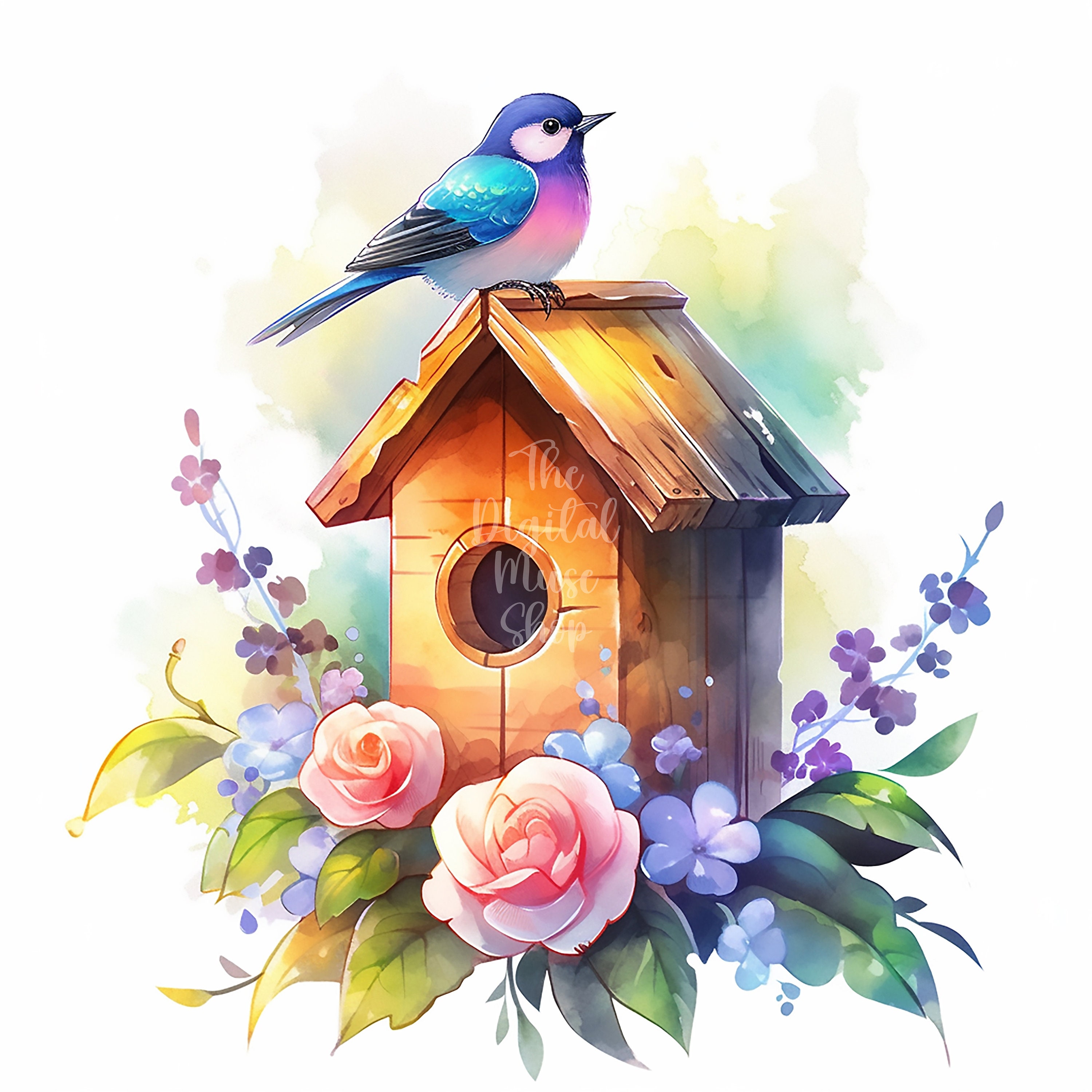 Bird House Clipart, 14 High Quality Jpgs Watercolor Clipart Birds ...