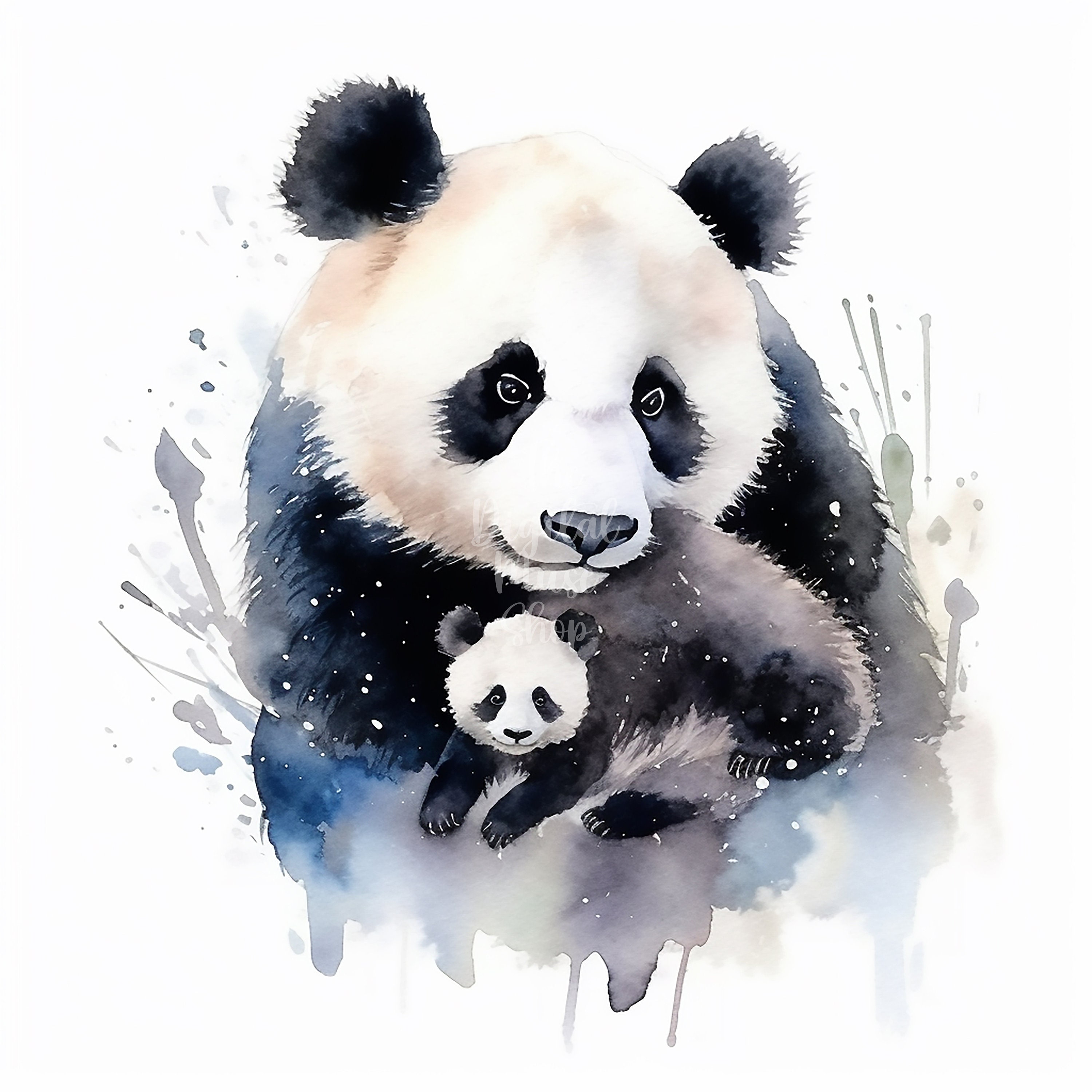 Mom and Baby Panda Clipart, 12 High Quality Jpgs , Watercolor Clipart ...