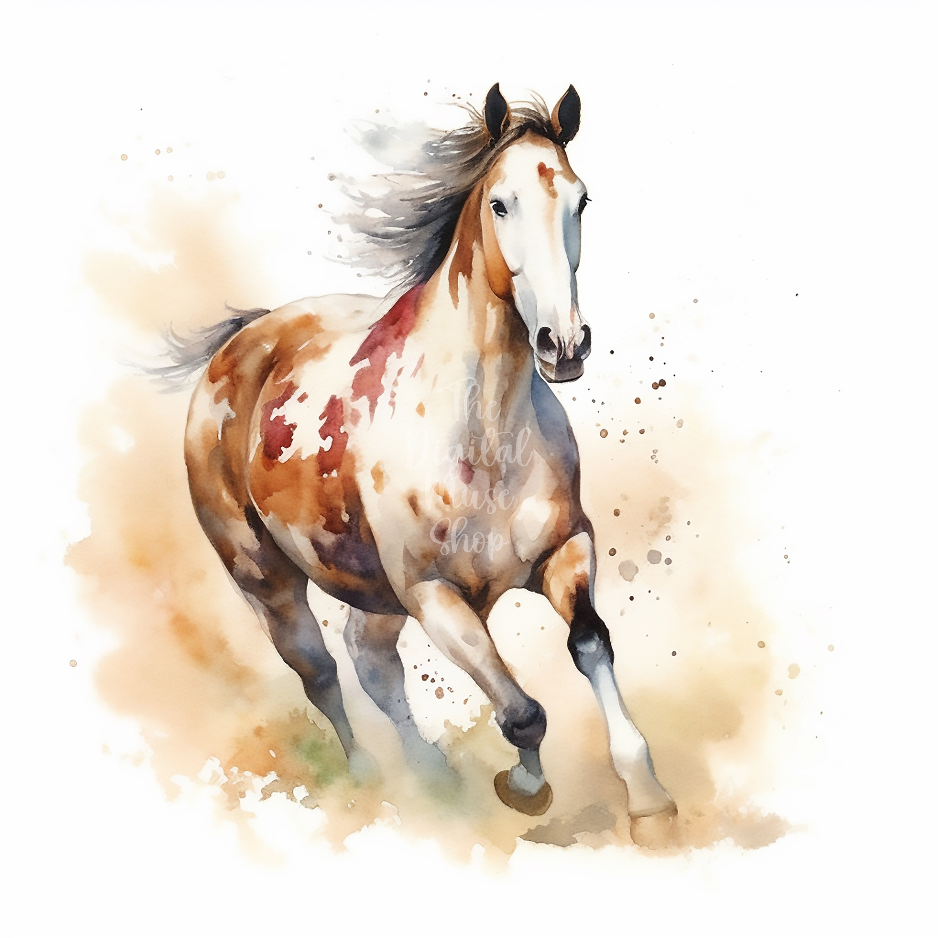 American Paint Horses Clipart, 12 High Quality Jpgs , Watercolor ...