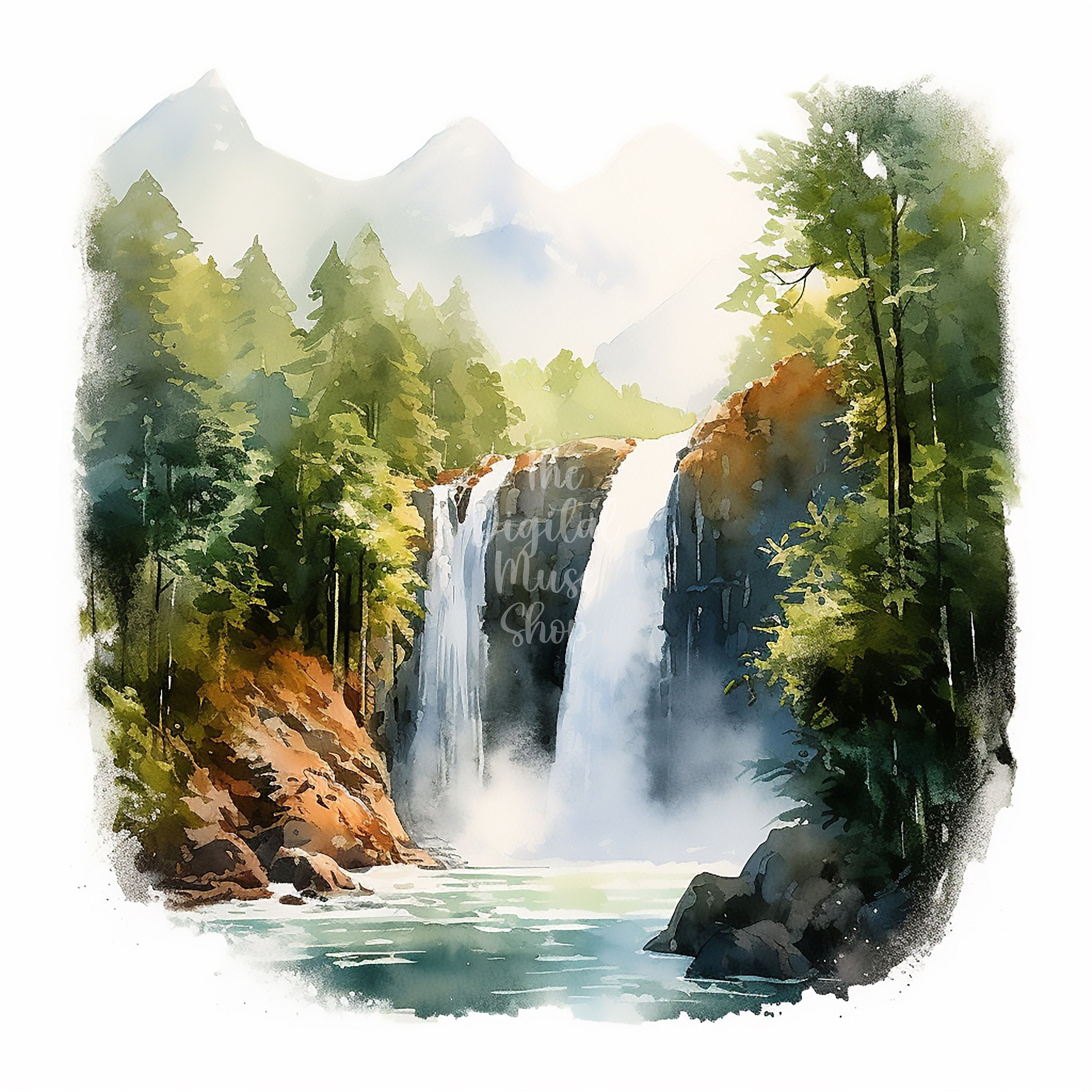 Waterfalls Clipart, 12 High Quality Jpgs, Watercolor Clipart, Waterfall ...